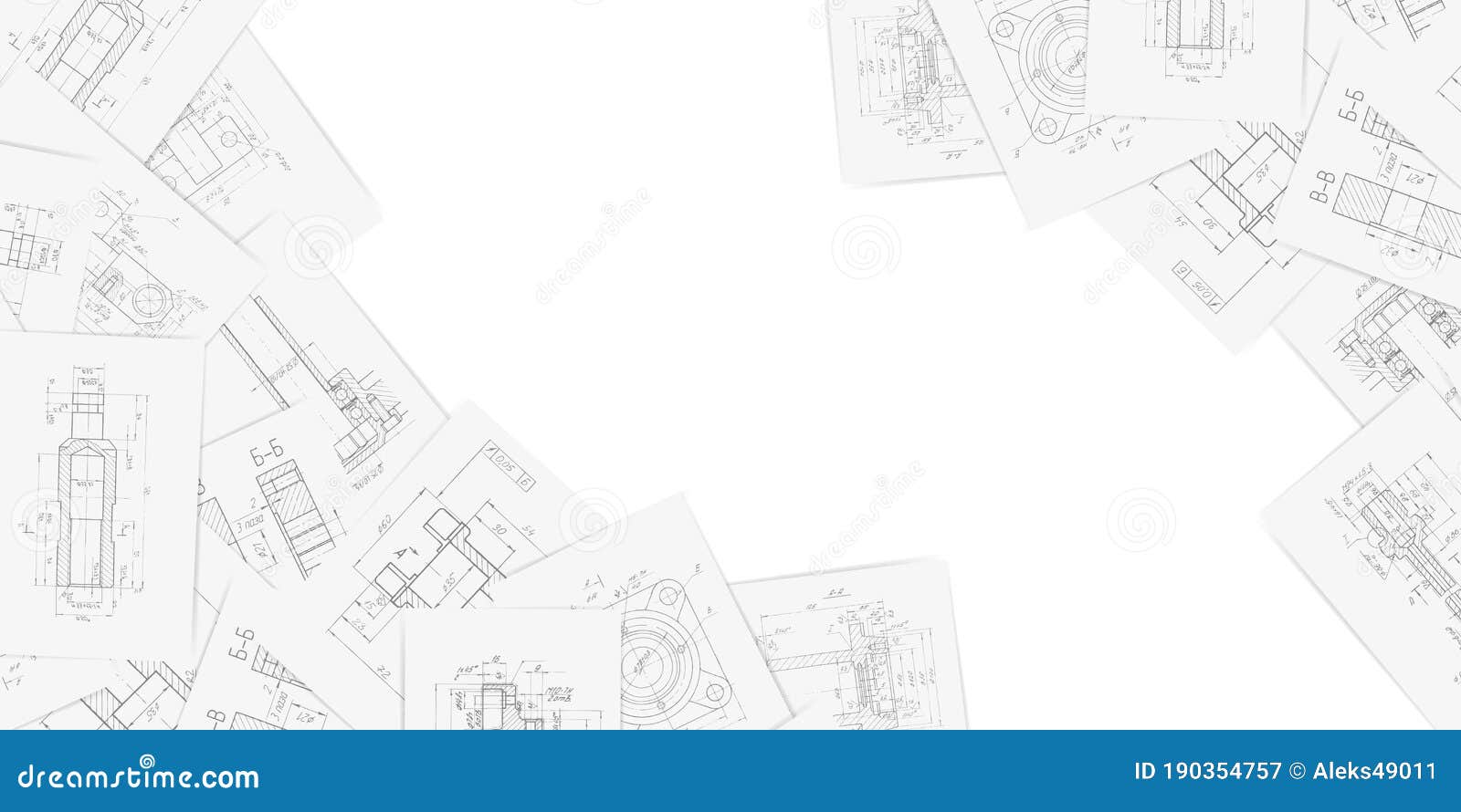 Engineering Plan Scheme . Technical Drawing on White Sheets of Paper ...