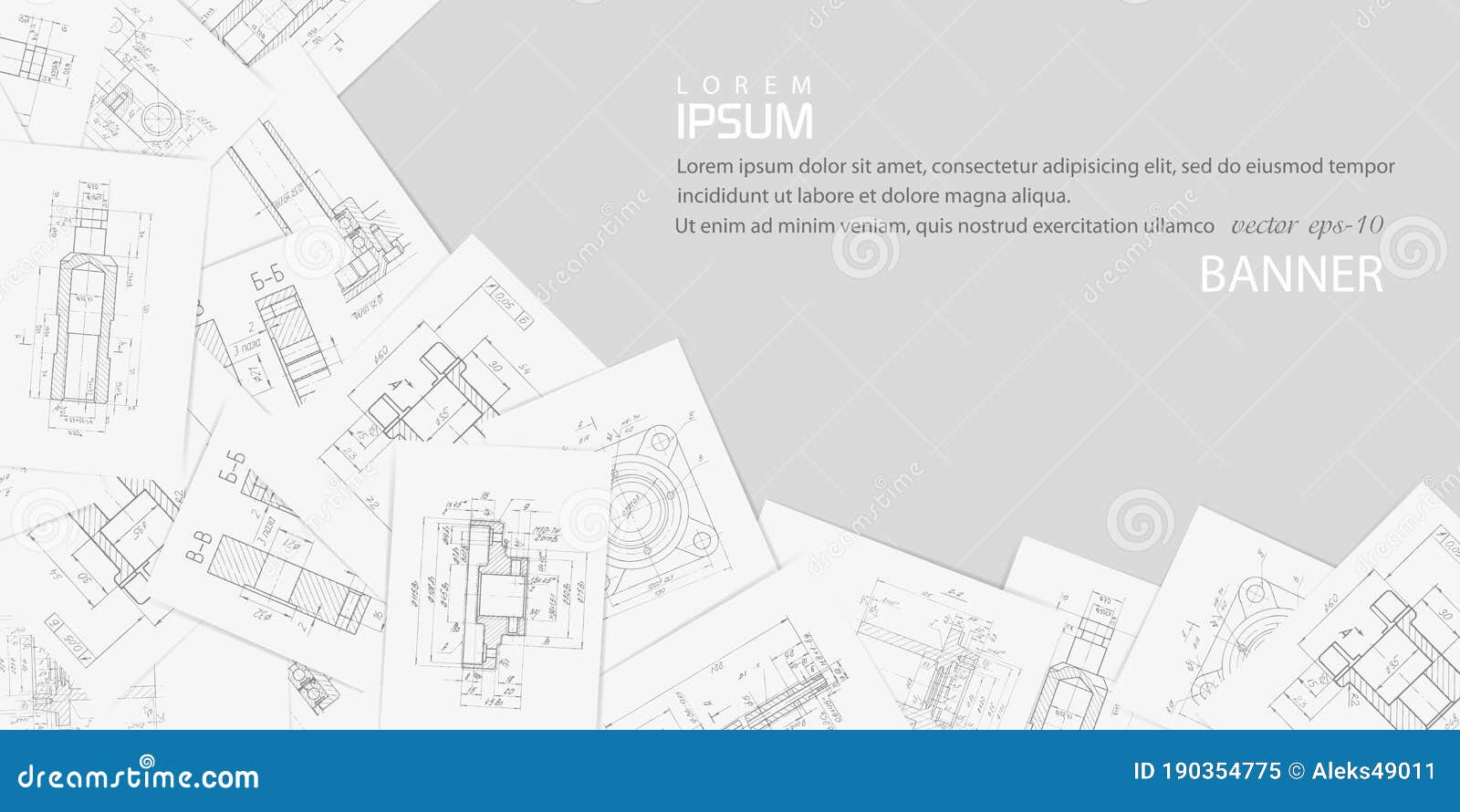 Engineering Plan Scheme . Technical Drawing on White Sheets of Paper ...