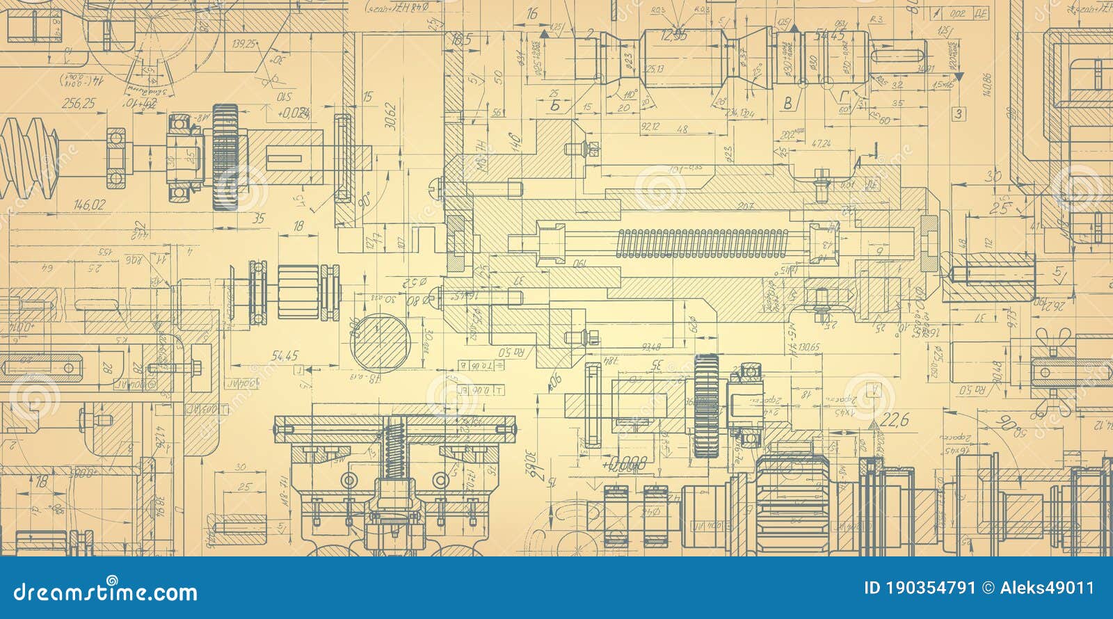 Engineering Plan Scheme . Technical Drawing on White Sheets of Paper ...