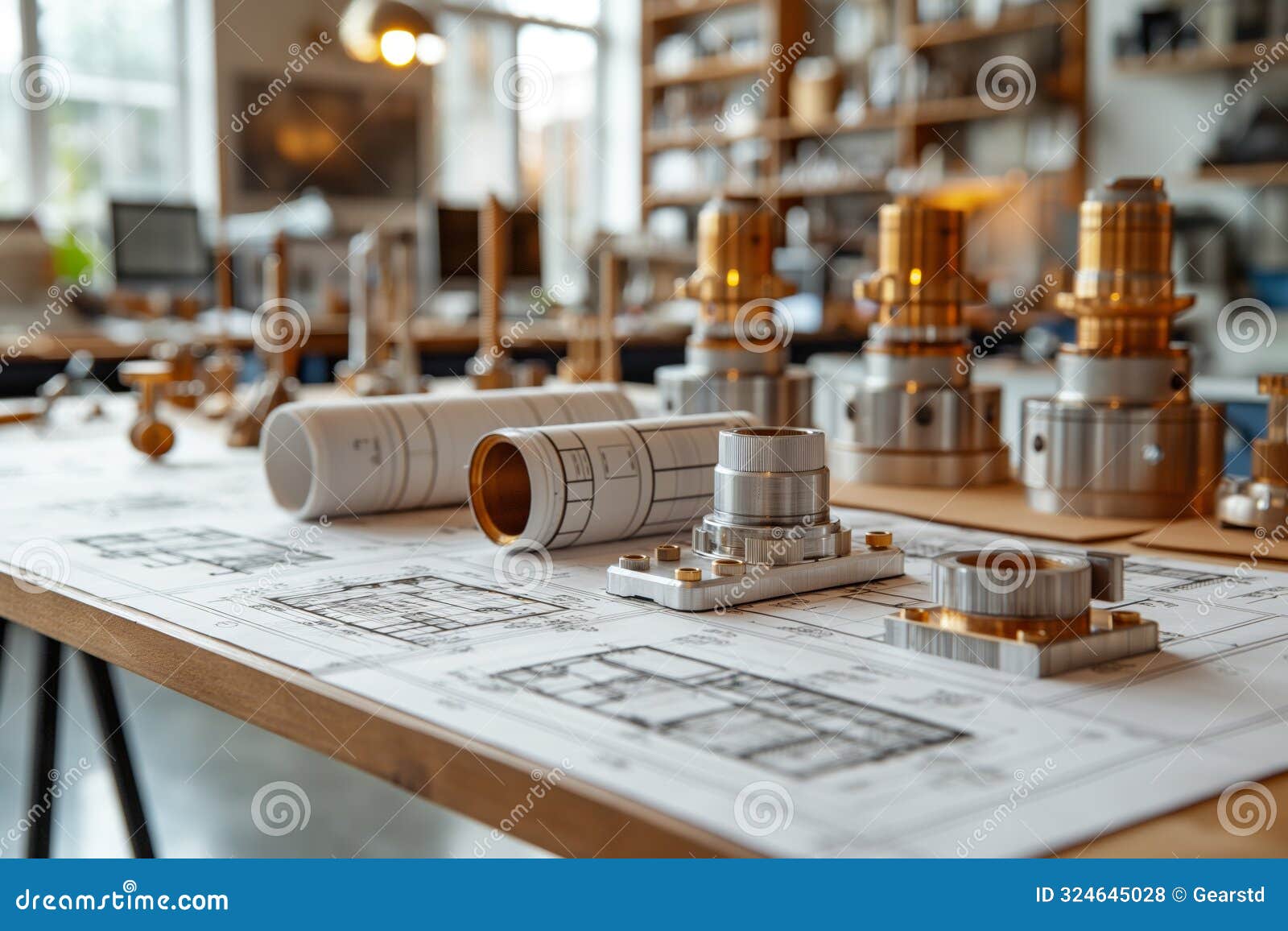 Engineering Plans and Brass Components Stock Photo - Image of plans ...