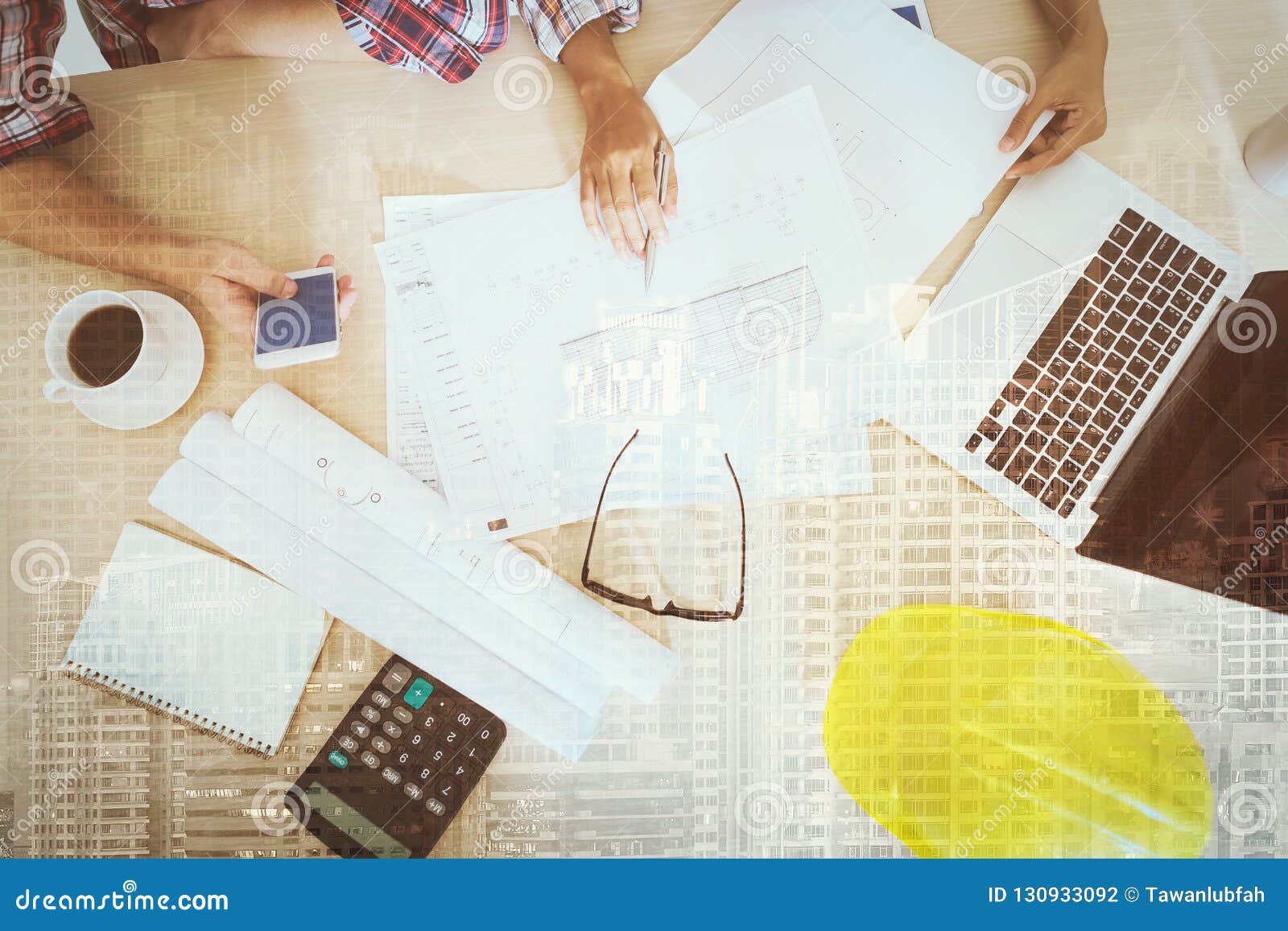 Engineering Project Accessories on Desk in Construction Site or Stock ...