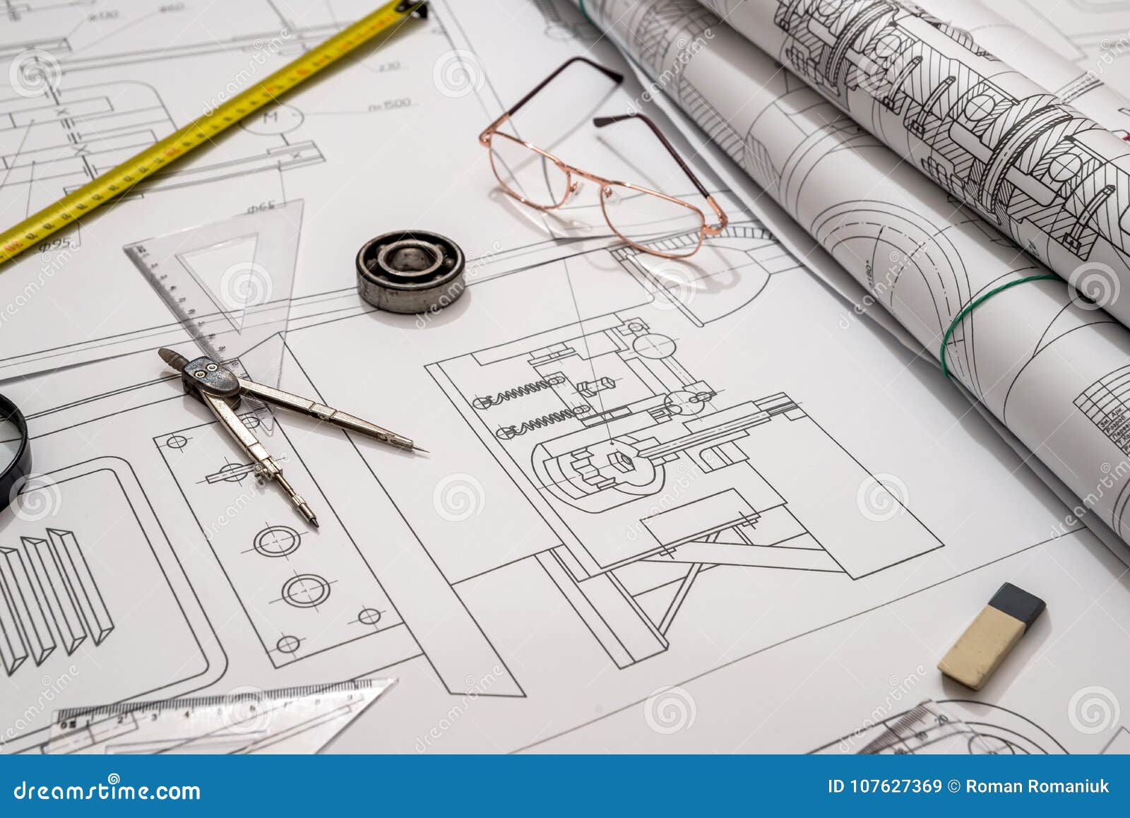 Engineering Project with Work Tools. Stock Image - Image of abstract ...