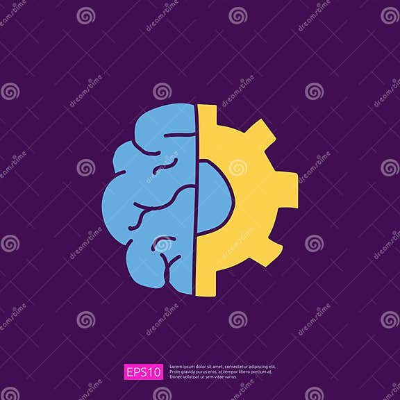 Engineering Related Doodle with Brain and Gear Symbol. Artificial ...