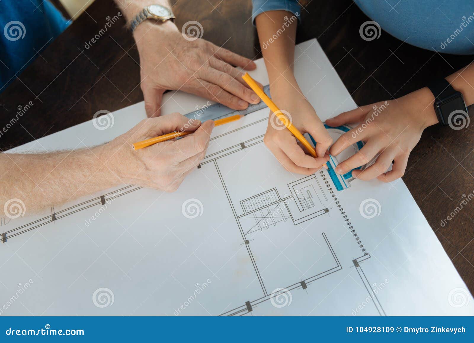 Top View of a Professional Engineer Drawing Stock Image - Image of ...