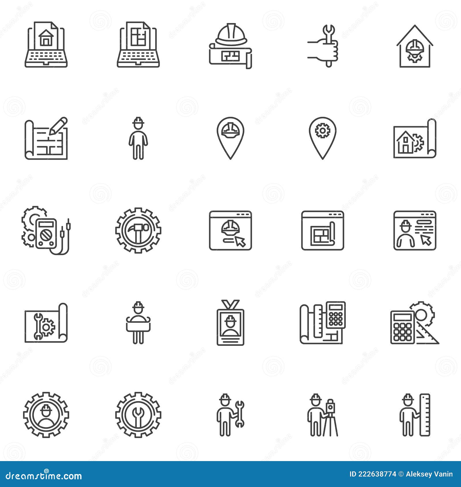 Engineering Service Line Icons Set Stock Vector - Illustration of pixel ...