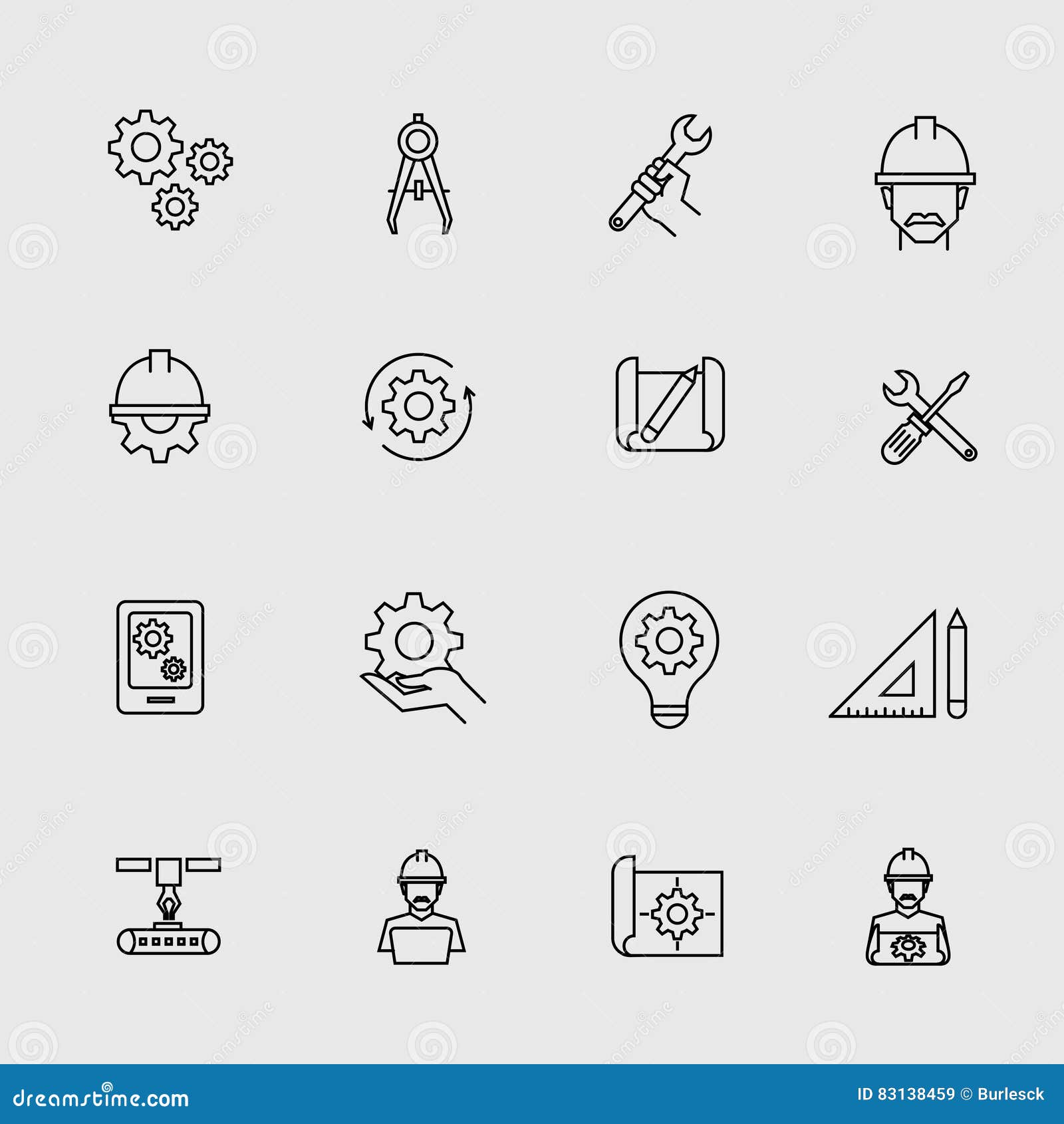 Engineering Simple Icons. Machine Engineers and Architect Engineer Work ...