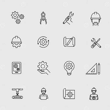 Engineering Simple Icons. Machine Engineers and Architect Engineer Work ...