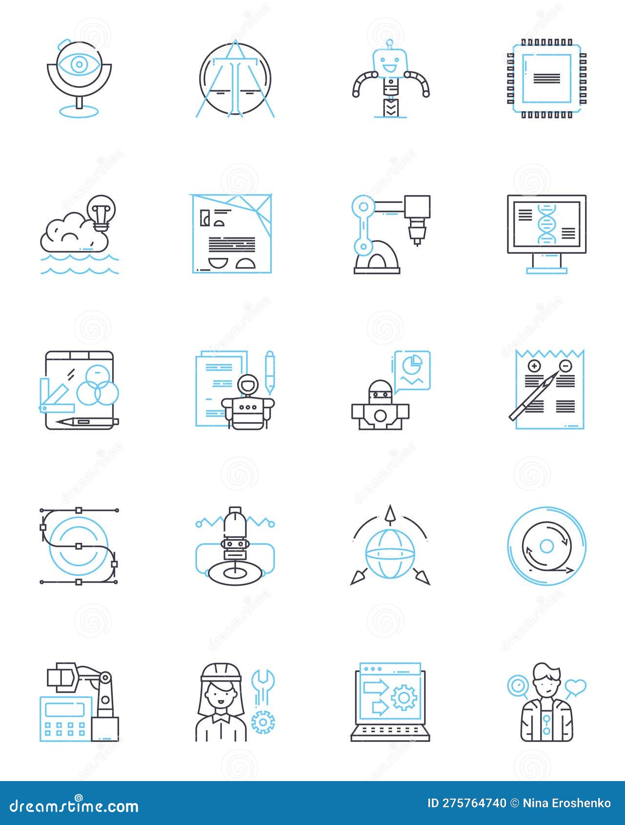 Engineering Simulation Linear Icons Set Modeling Analysis Optimization Visualization