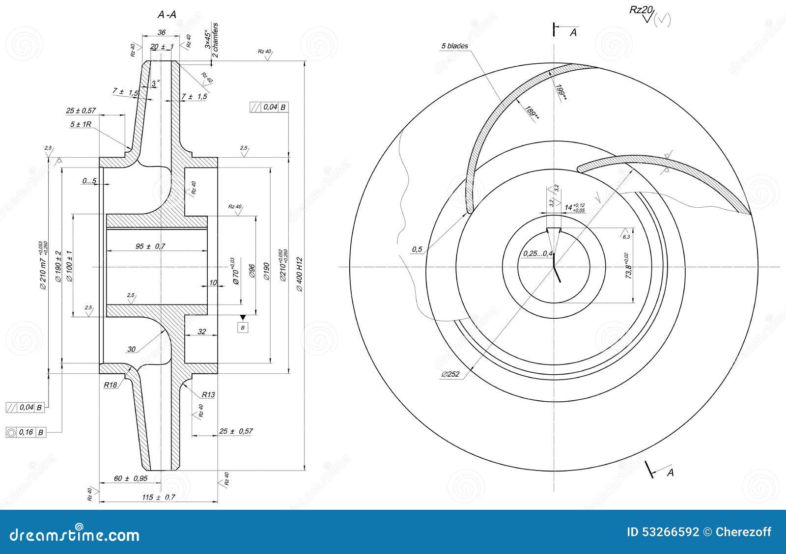 Engineering Sketch Of Wheel With Blades Vector Illustration ...