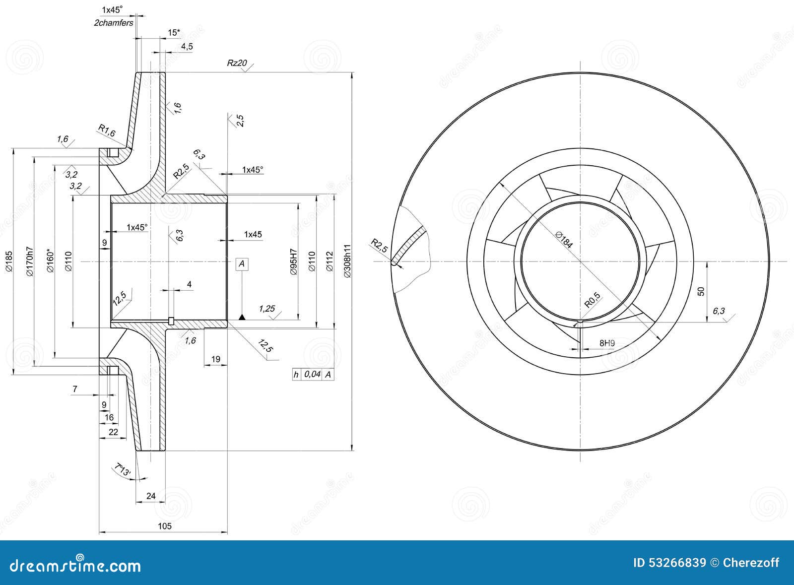 Engineering Sketch of Wheel with Span Stock Vector - Illustration of ...
