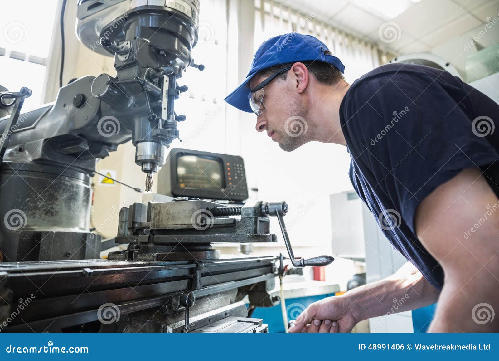 Engineering Student Using Large Drill Stock Photo - Image of male ...