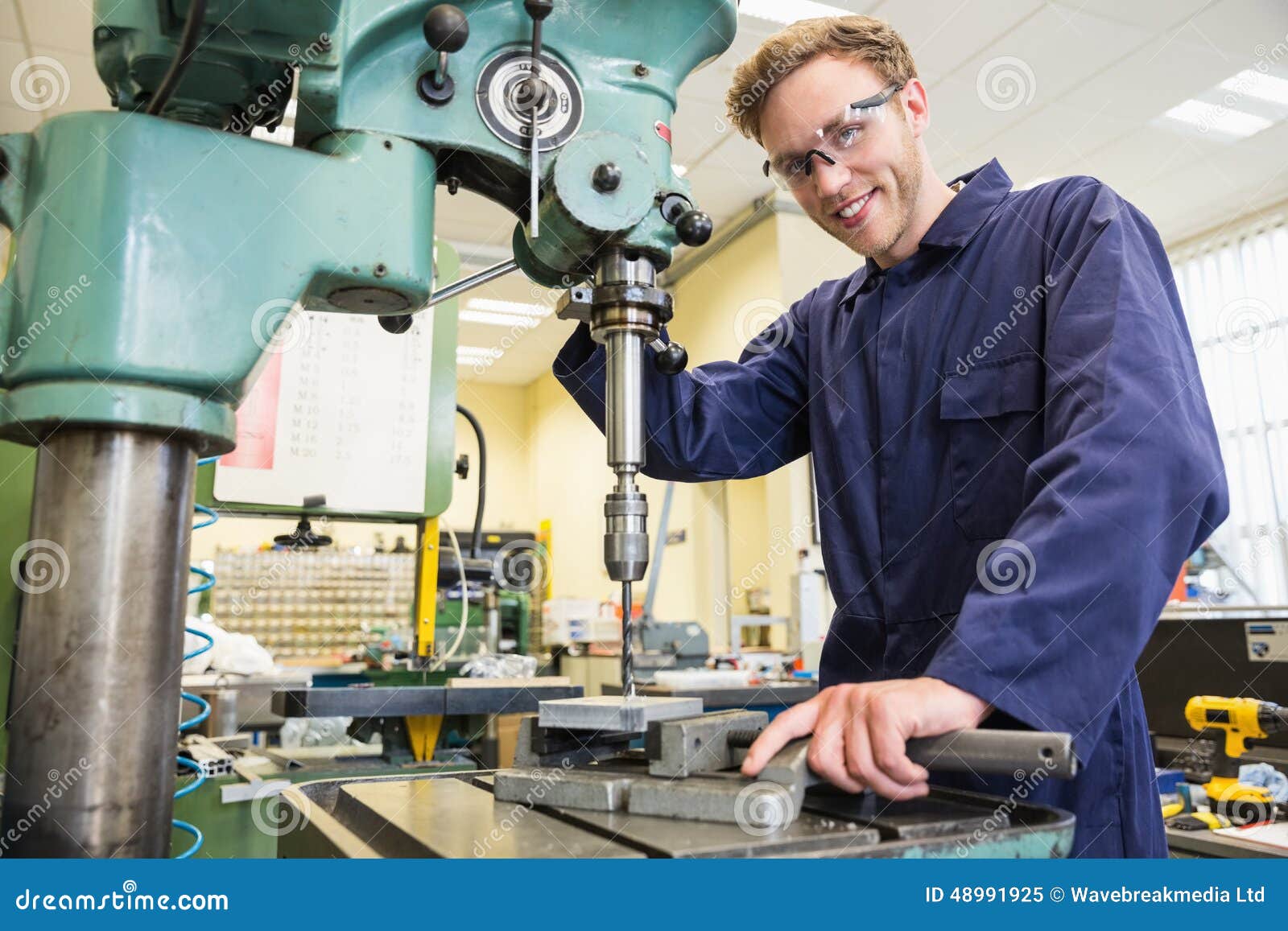 Engineering Student Using Large Drill Stock Image - Image of university ...