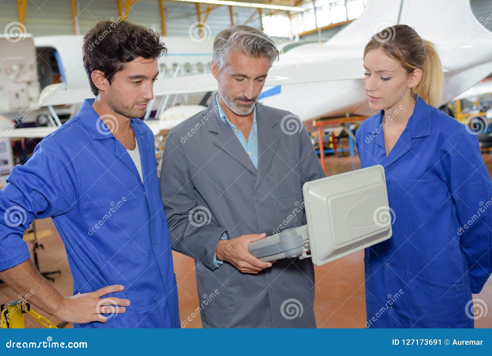 Engineering Students Looking at Aircraft Equipment Stock Image - Image ...