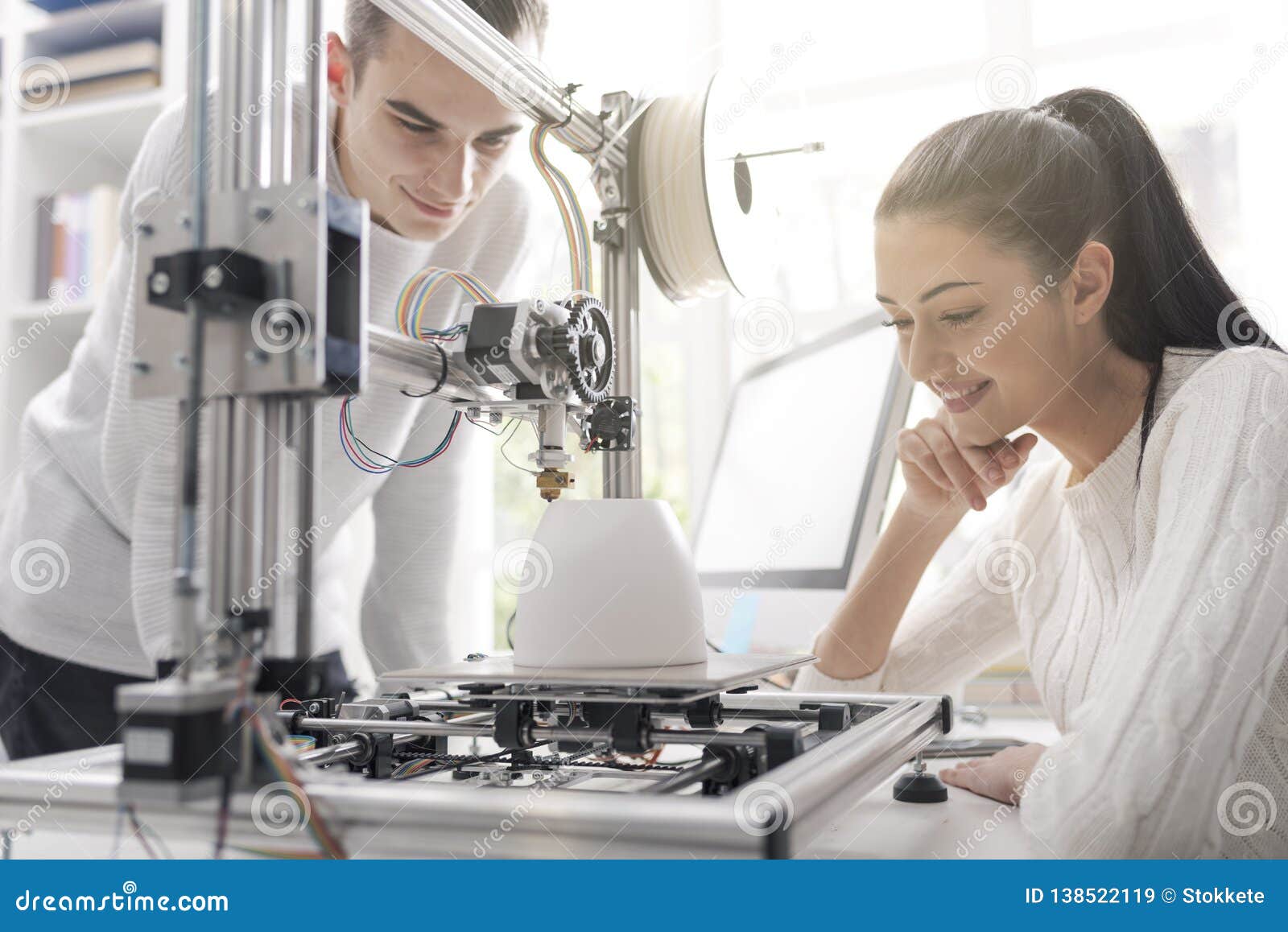 Engineering Students Using a 3D Printer in the Lab Stock Image - Image ...