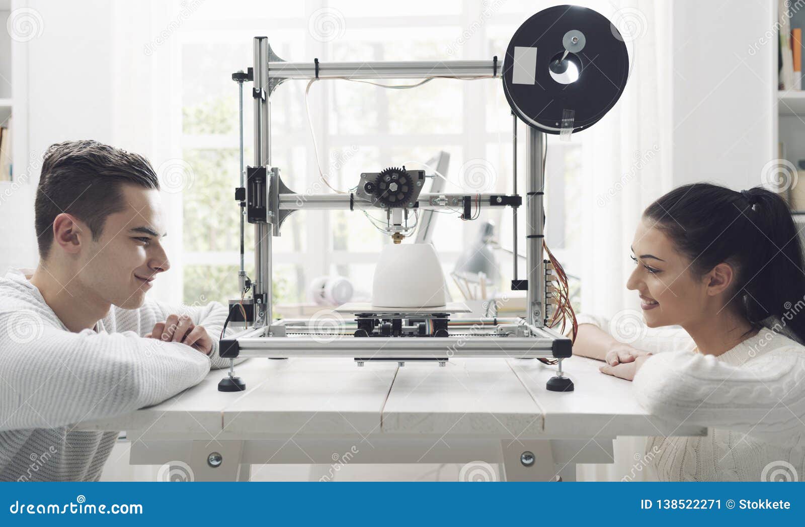 Engineering Students Using a 3D Printer in the Lab Stock Image - Image ...