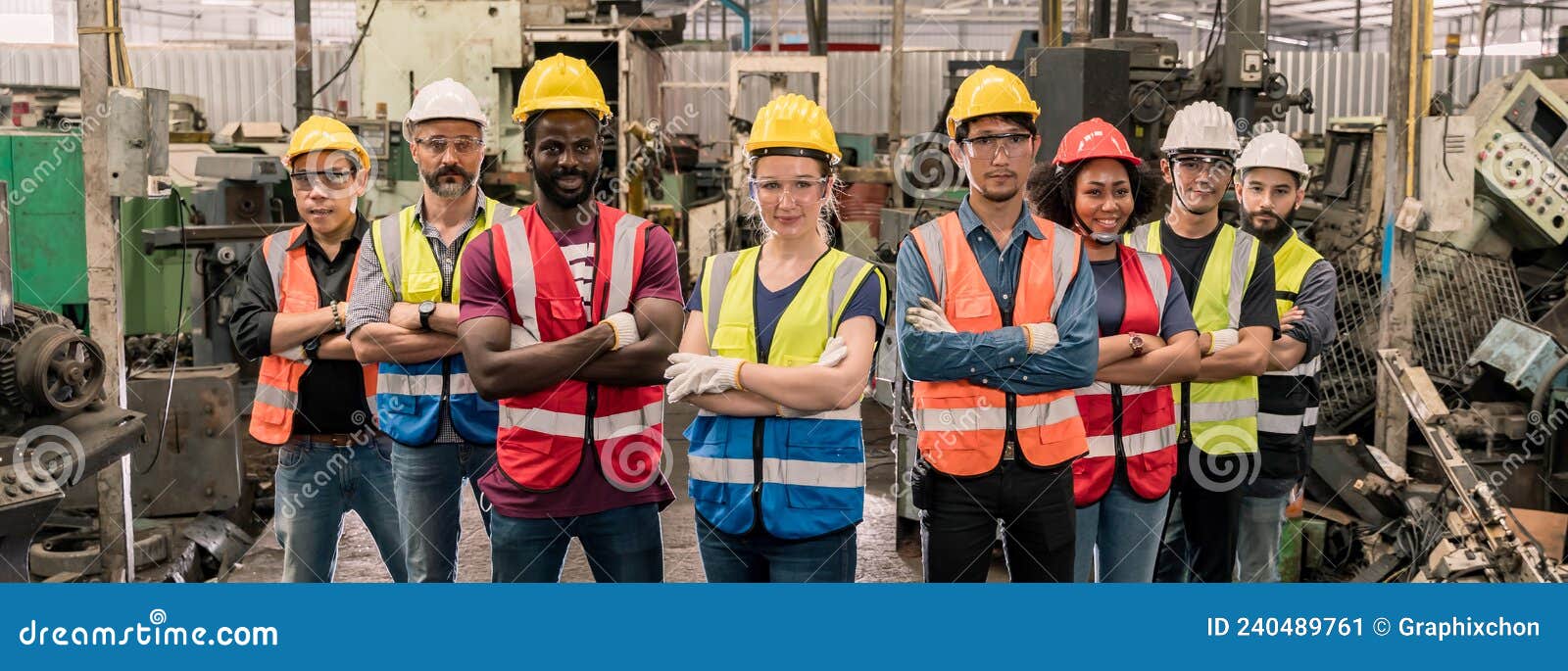 Engineering Team with Technician and Worker Operating. Group Photo in ...