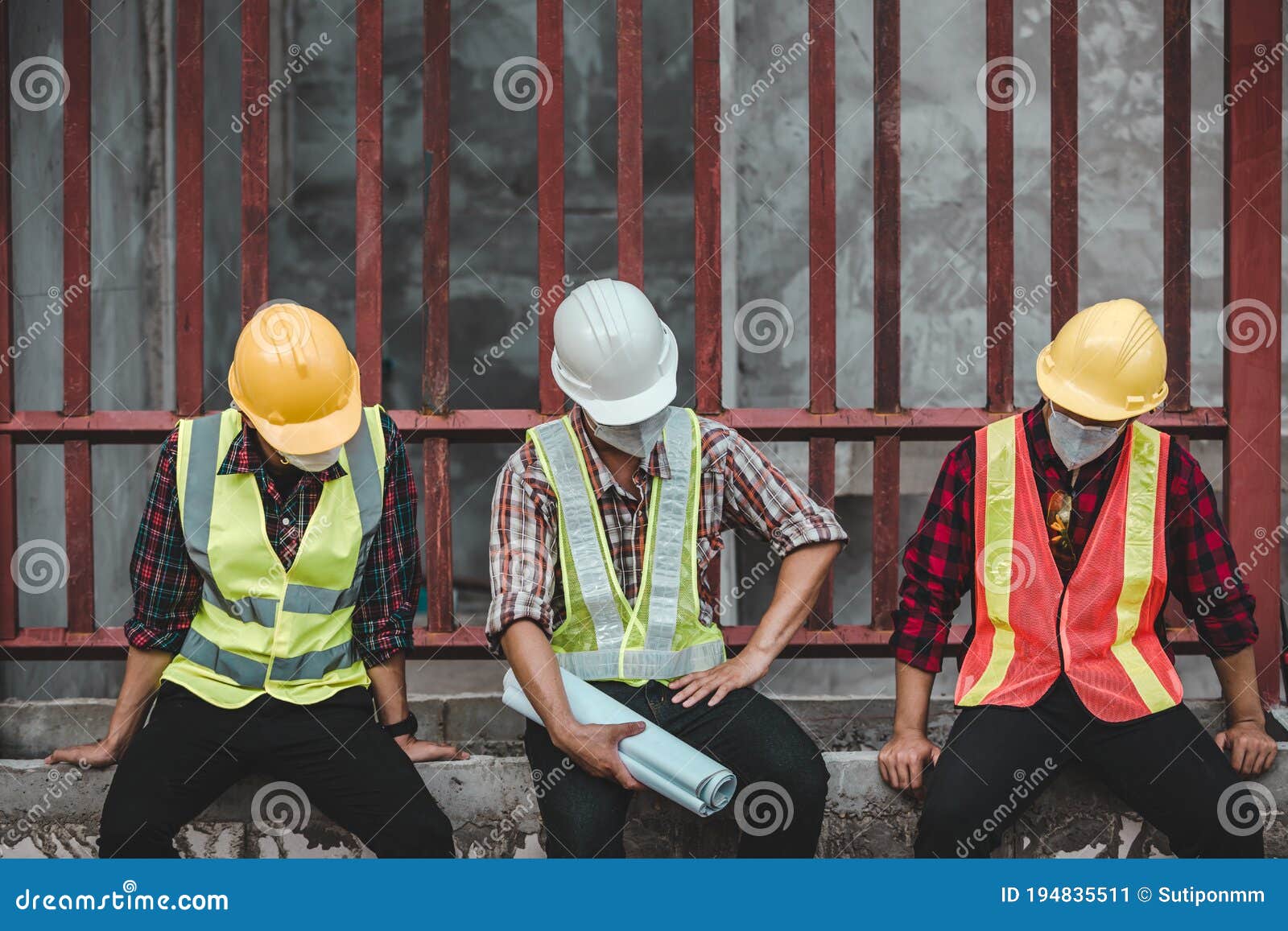 Engineering Team Unemployed on the Construction Site of the House Stock ...