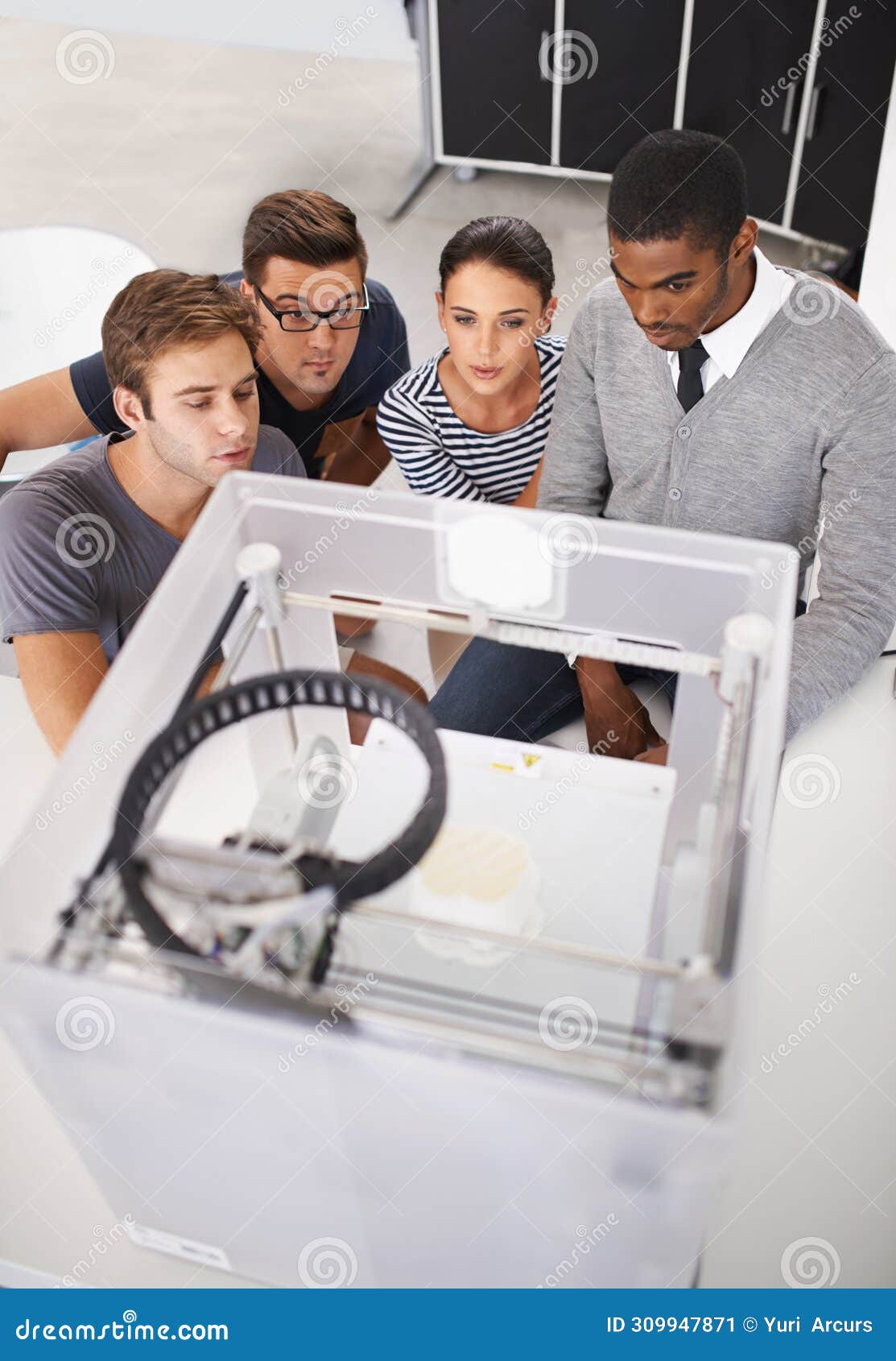 Engineering, Team and Working with 3D Printer in Office for Project ...