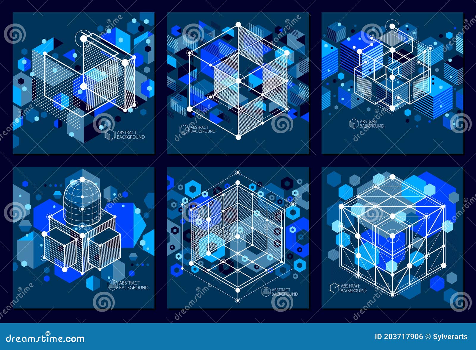 Engineering Technological Dark Blue Vector 3D Wallpapers Set Made with ...