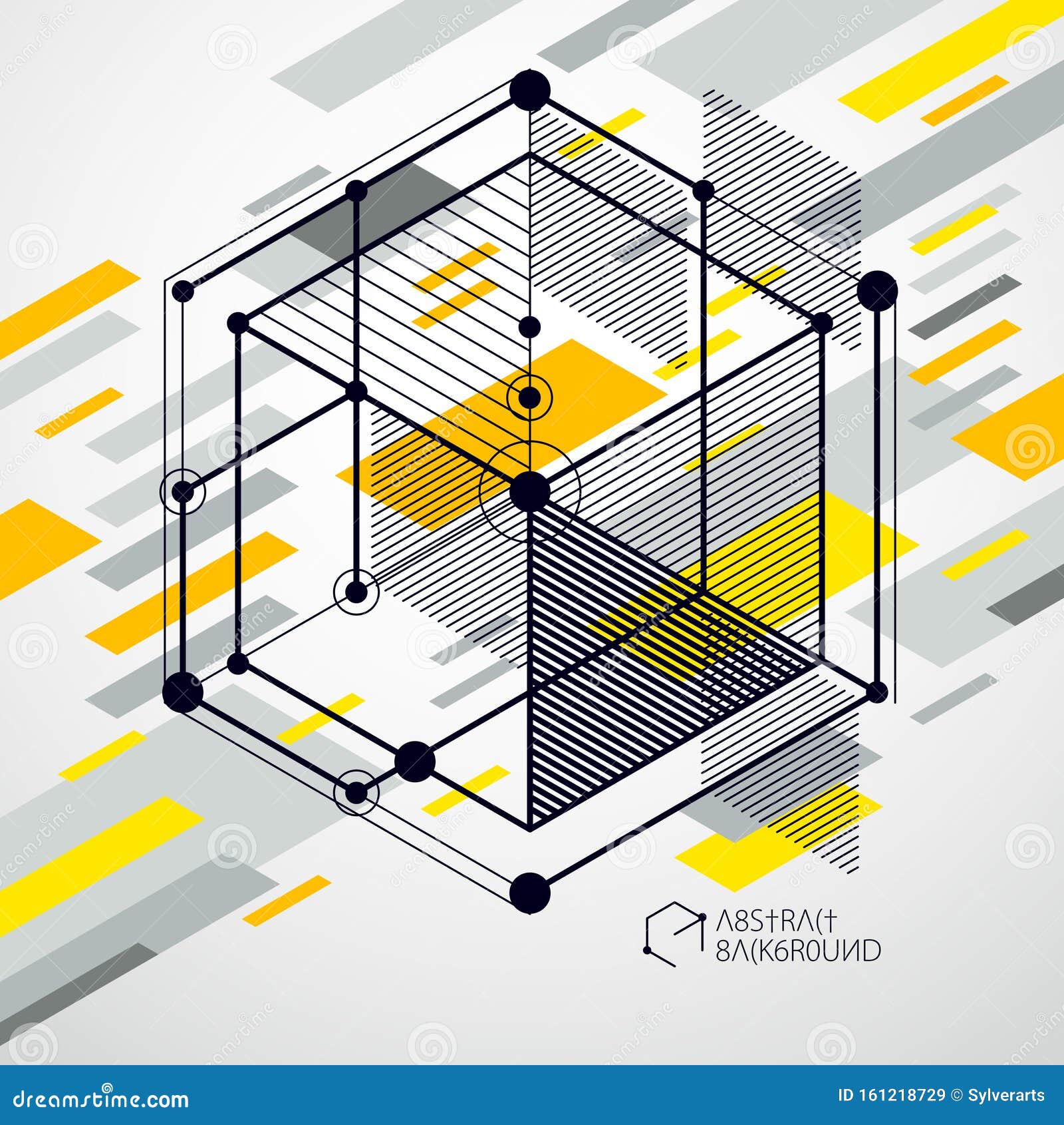 Engineering Technological Yellow Vector 3D Wallpaper Made with Cubes and Lines. Illustration of ...