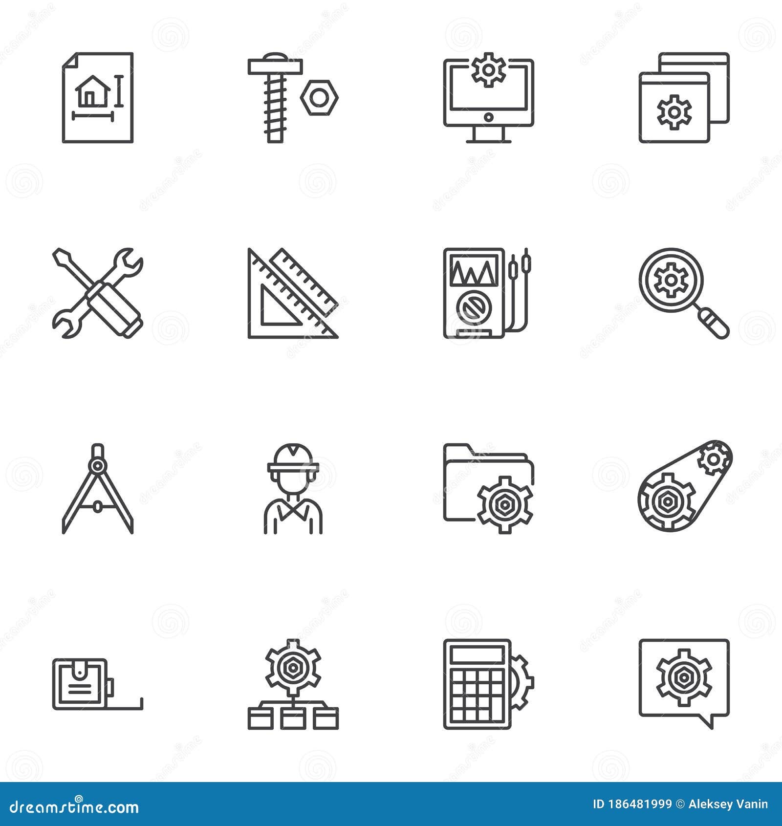 Engineering Technology Line Icons Set Stock Vector - Illustration of ...