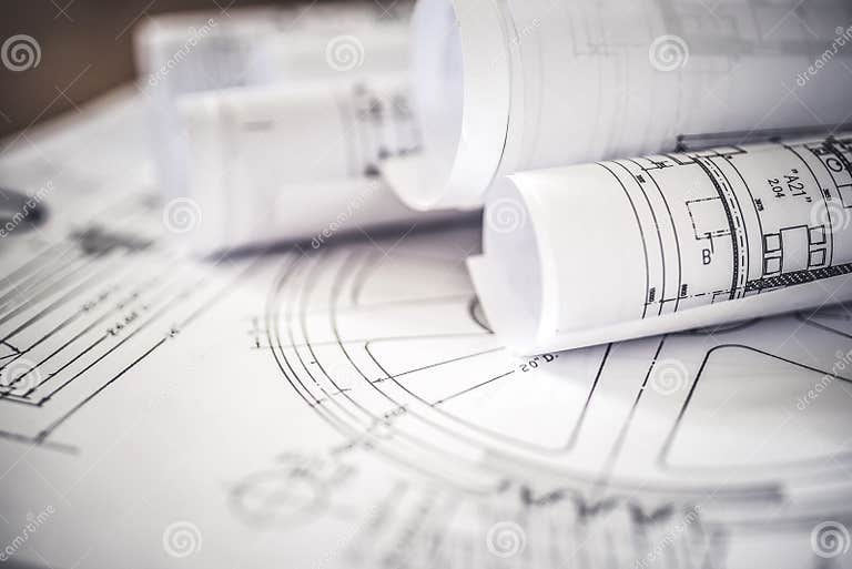 Engineering and Technology of Roll and Flat Technical Drawing. Bunch of ...