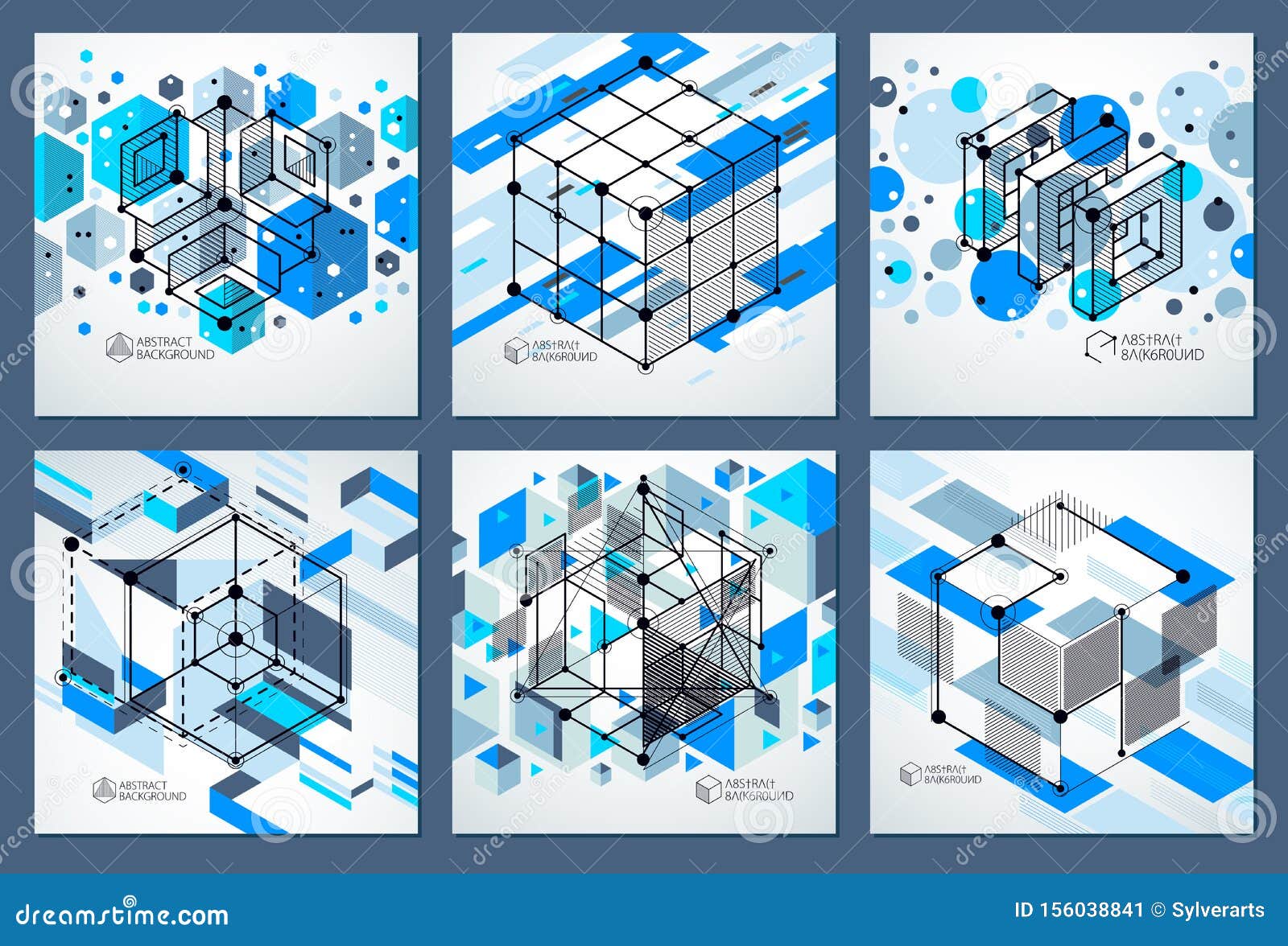 Engineering Technology Vector Blue Wallpapers Set Made with 3D Cubes ...