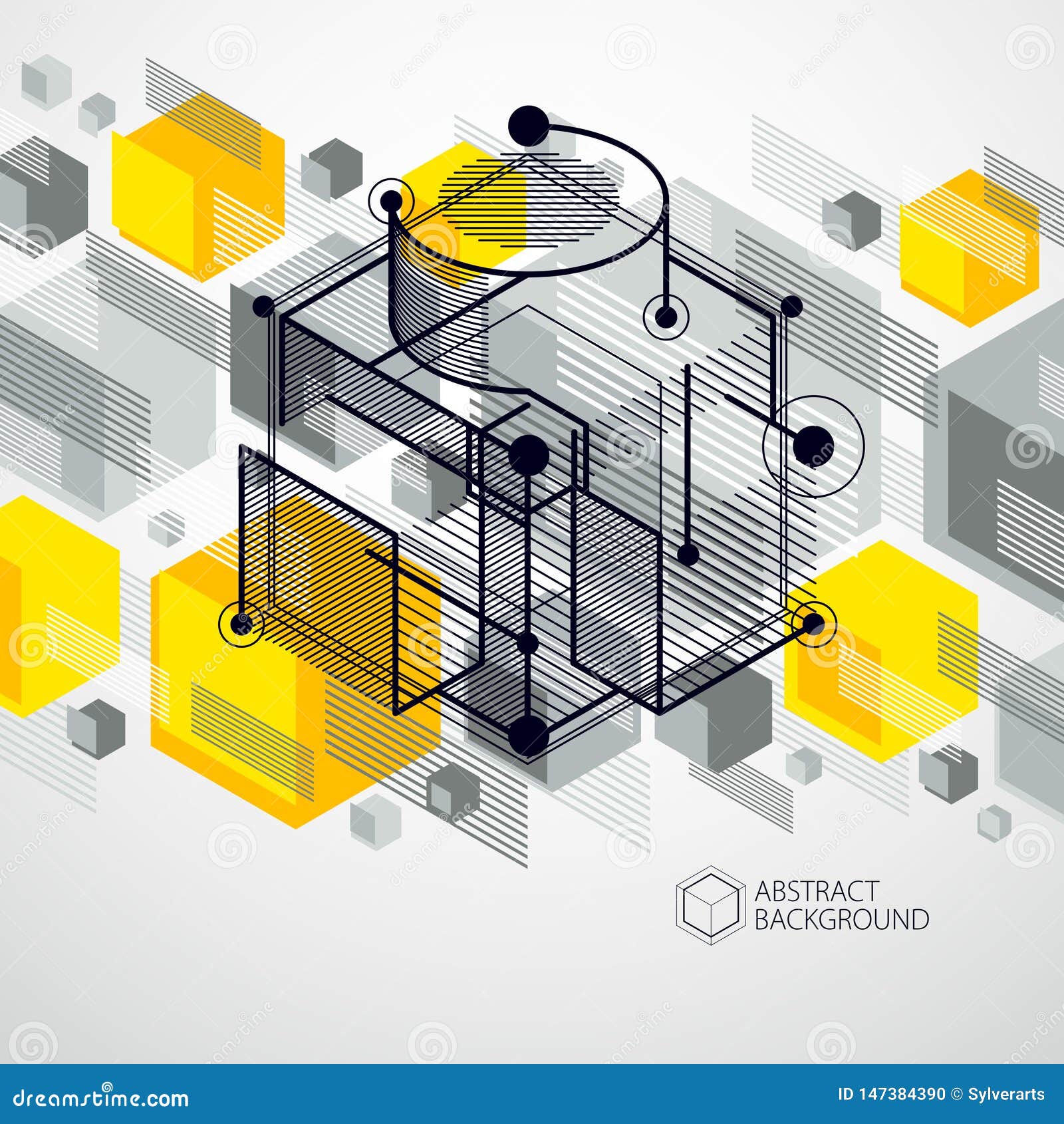 Engineering Technology Vector Yellow Wallpaper Made with 3D Cubes and ...