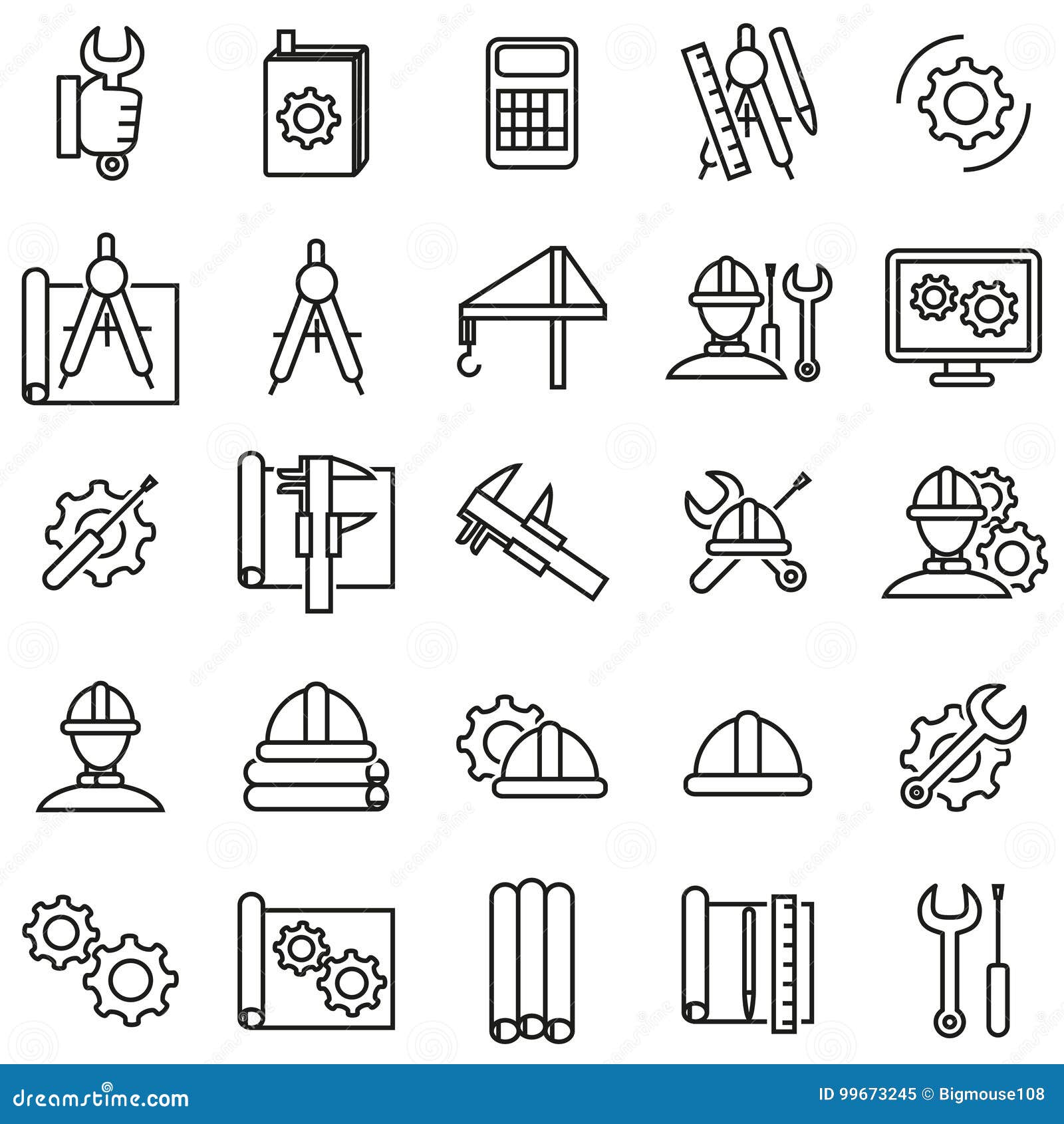 Engineering Thin Line Icon Set. Vector Stock Vector - Illustration of ...