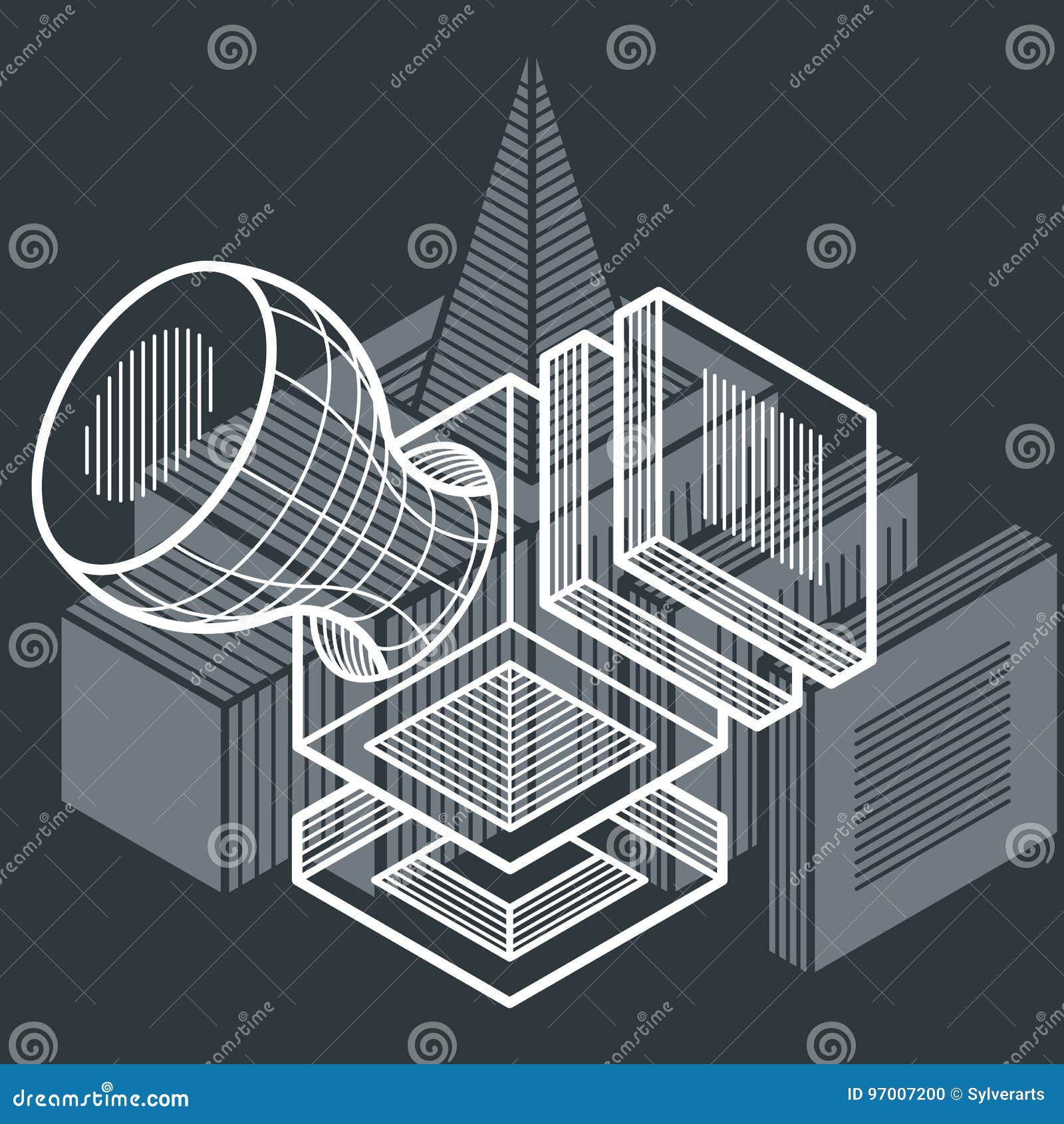 Engineering Three-dimensional Construction, Abstract Vector Trig Stock ...
