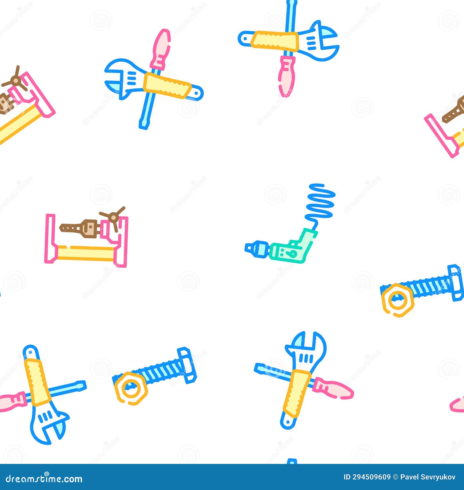 Engineering Tool Work Equipment Vector Seamless Pattern Stock Vector ...