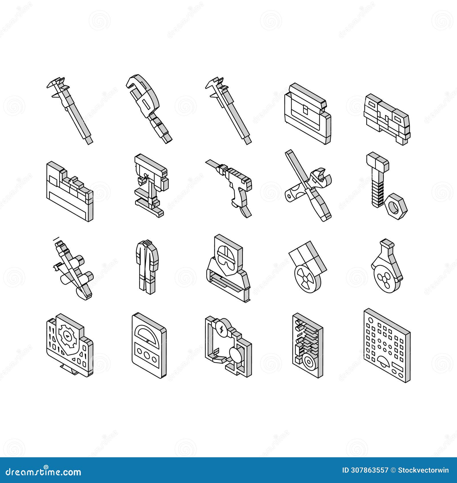 Engineering Tool Work Wrench Isometric Icons Set Vector Stock Vector ...