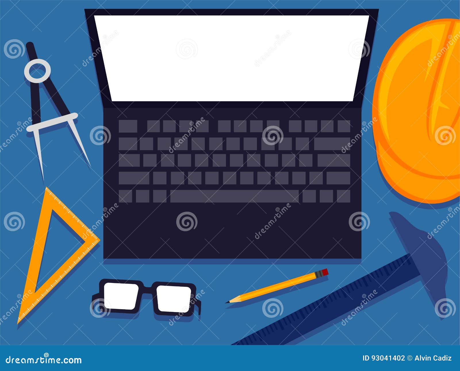 Engineering Tools Elements with Blank White Screen Laptop Stock Vector ...