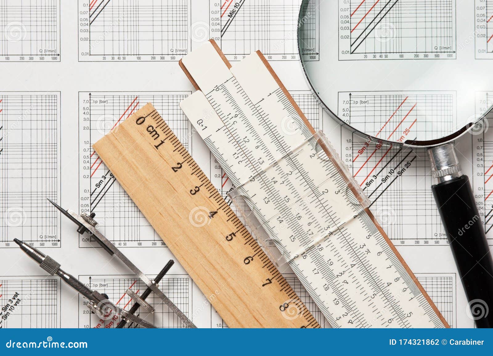 Engineering Tools on Technical Drawing Stock Photo - Image of project ...