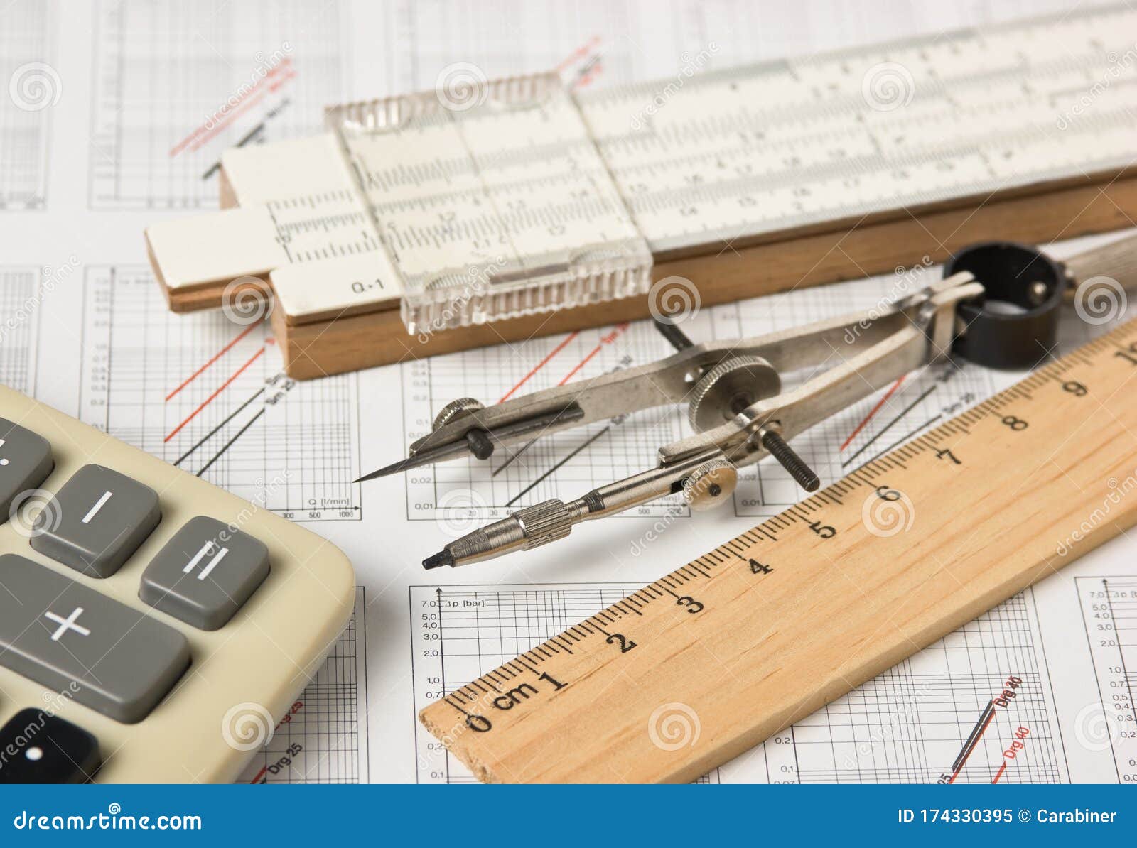 Engineering Tools on Technical Drawing Stock Image - Image of ...