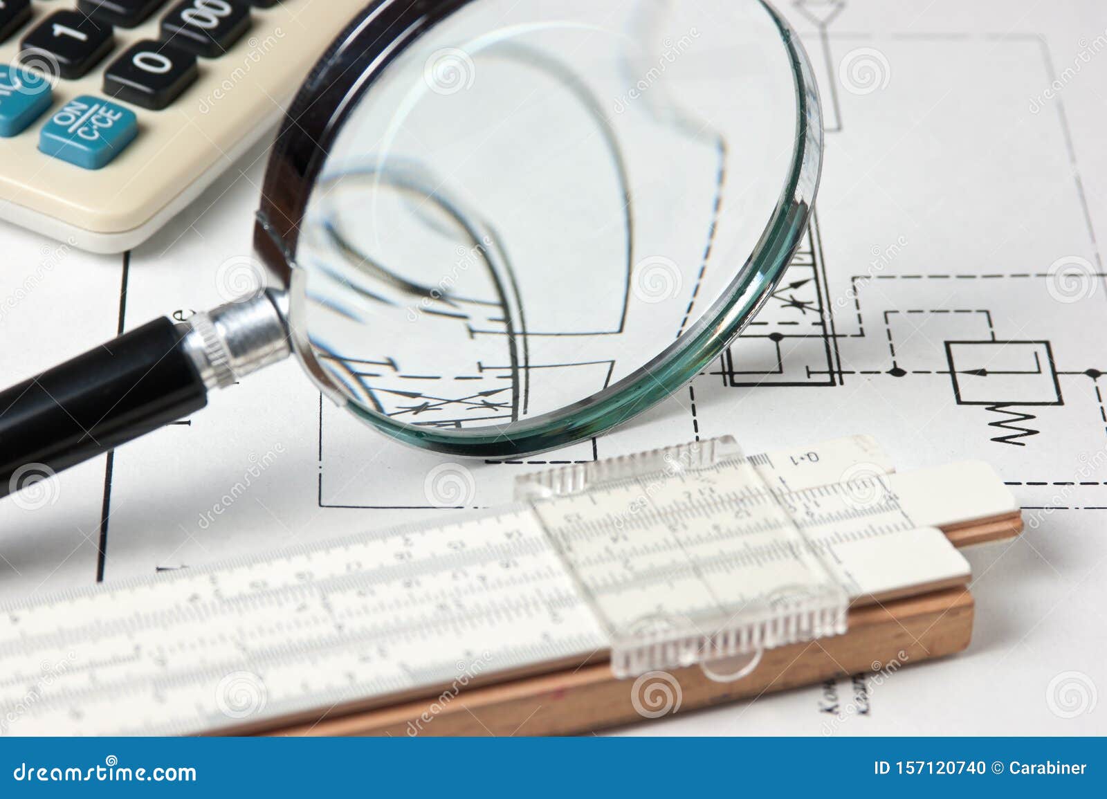 Engineering Tools on Technical Drawing Stock Photo - Image of industry ...