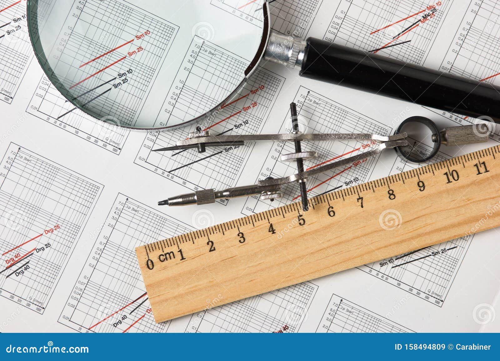 Engineering Tools on Technical Drawing Stock Image - Image of business ...