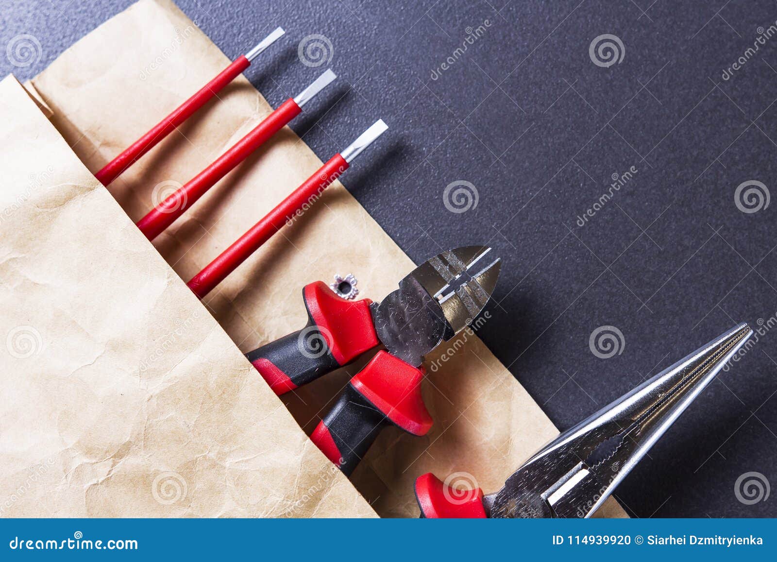 Engineering Tools. Tools for Electrician Work. Screwdriver, Pliers and ...