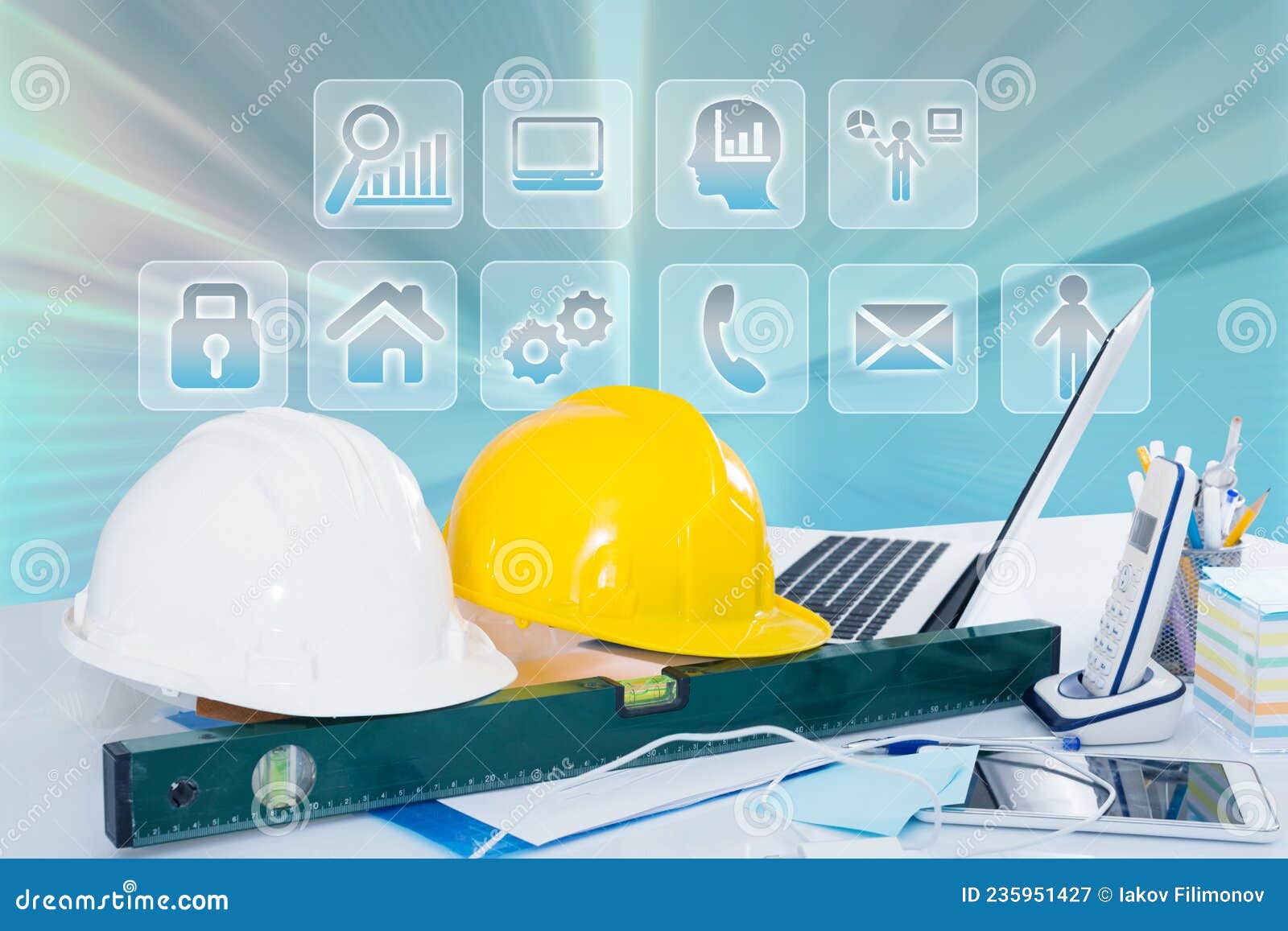 Engineering Tools on Virtual Background Stock Image - Image of office ...