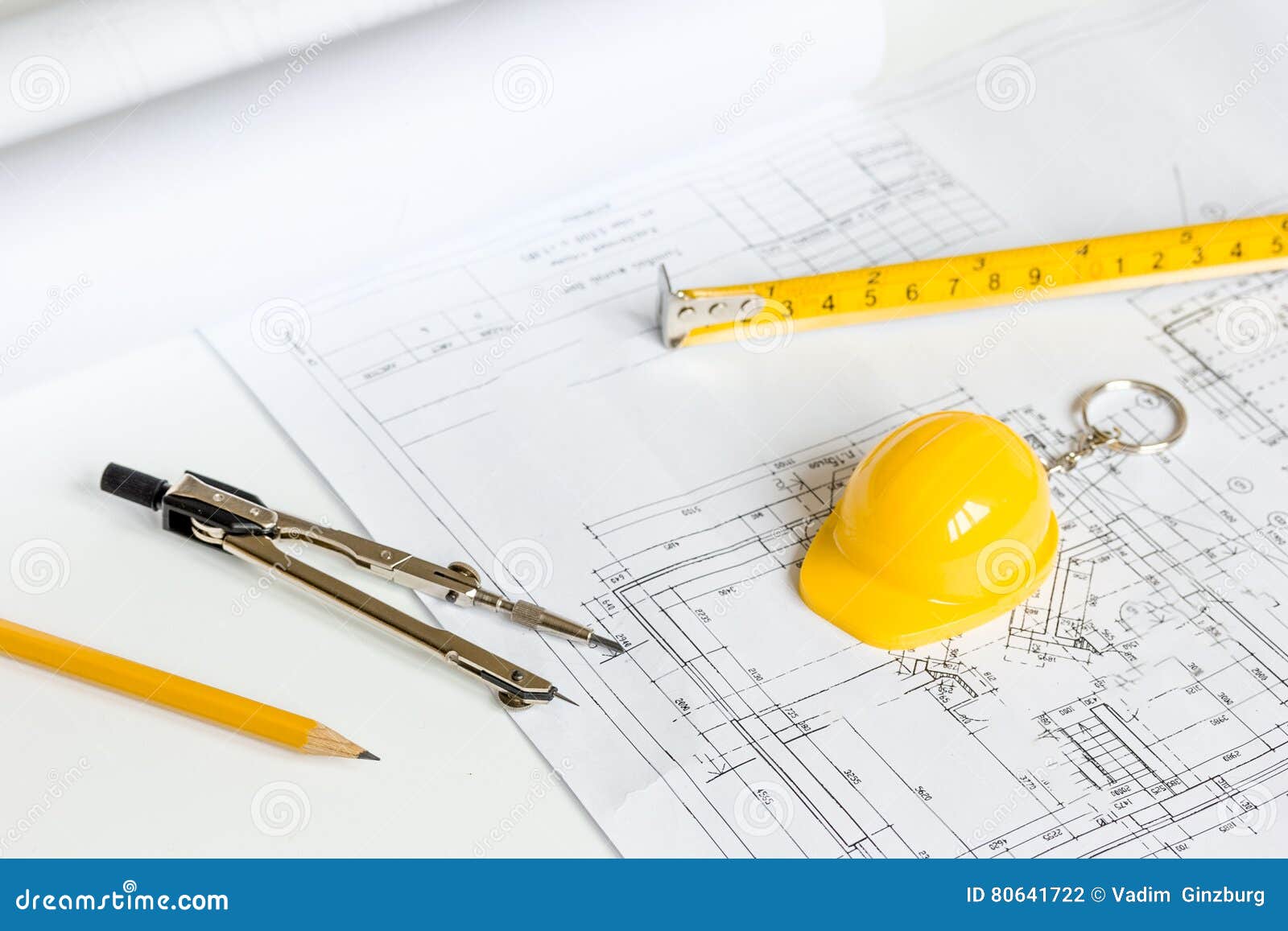 Engineering Tools on White Background with Drawings Apartments Top View ...