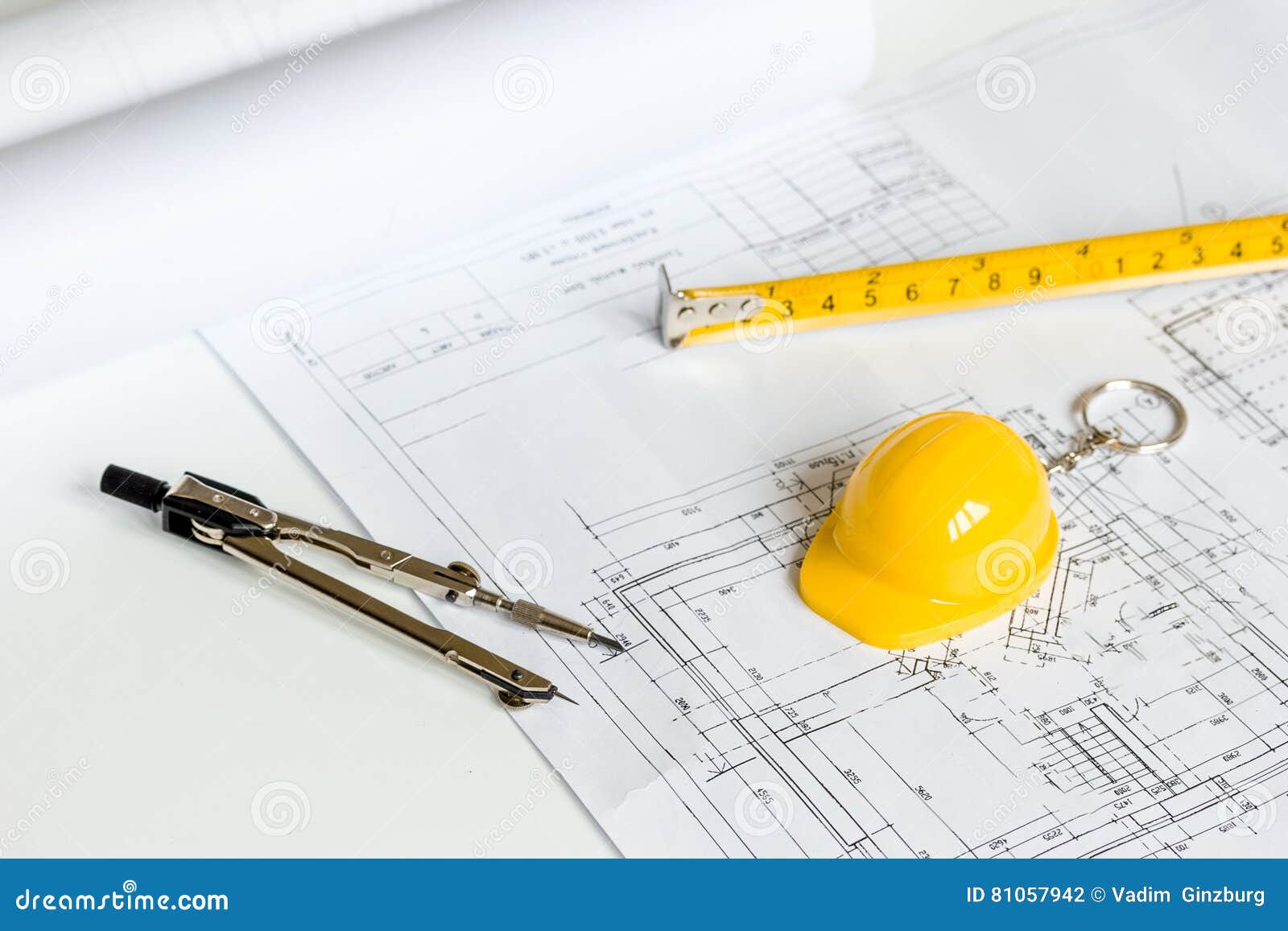 Engineering Tools on White Background with Drawings Apartments Top View ...