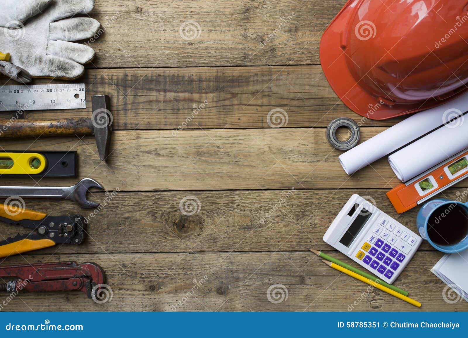 Engineering Tools on Wood Background Stock Image - Image of ideas ...