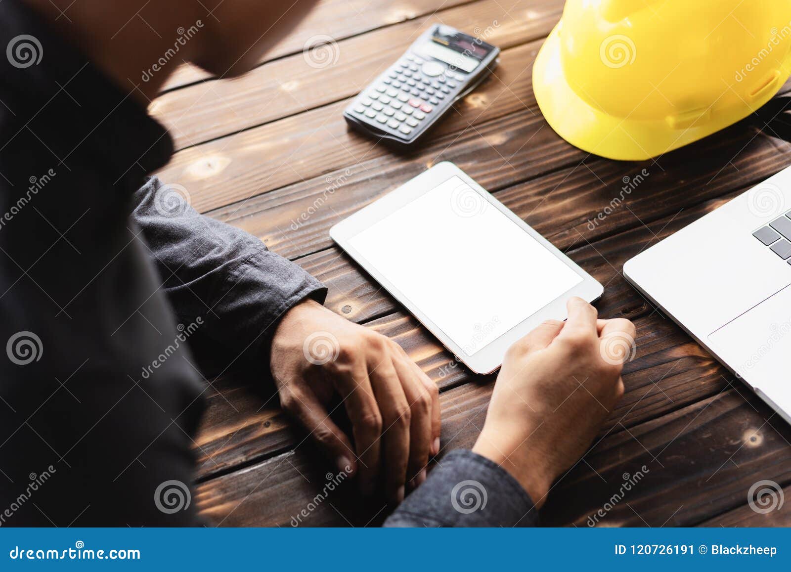Engineering Using Digital Tablet Stock Image - Image of design, helmet ...