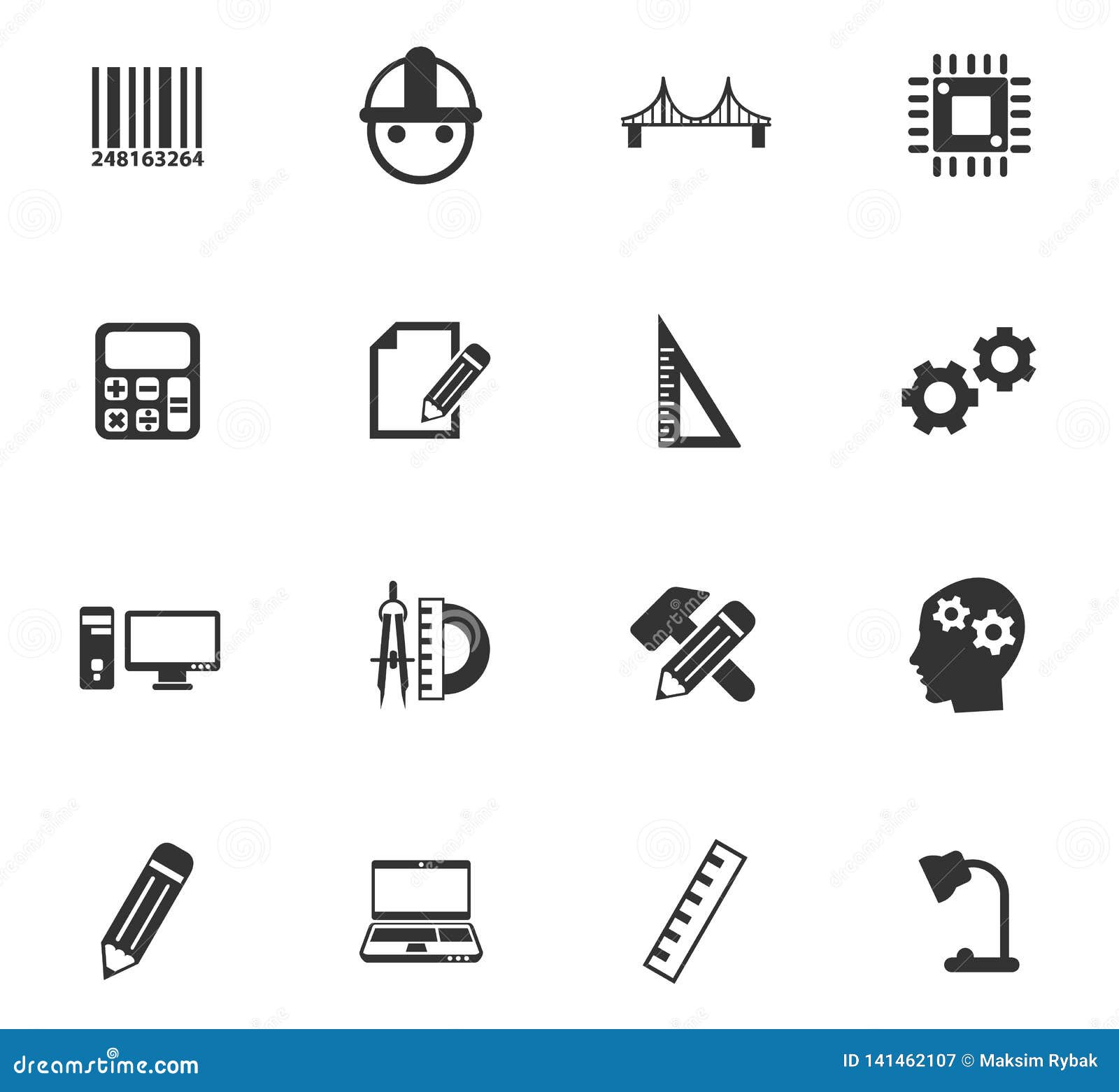 Engineering icon set stock vector. Illustration of calculator - 141462107