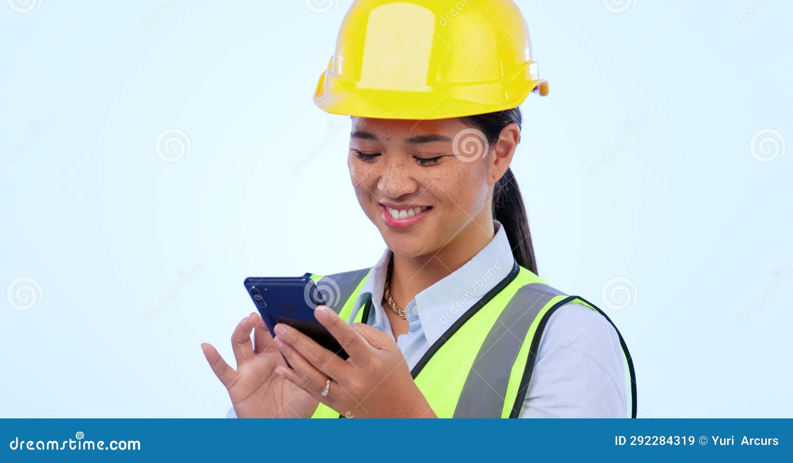 Engineering, Woman and Phone for Construction Chat, Communication and ...