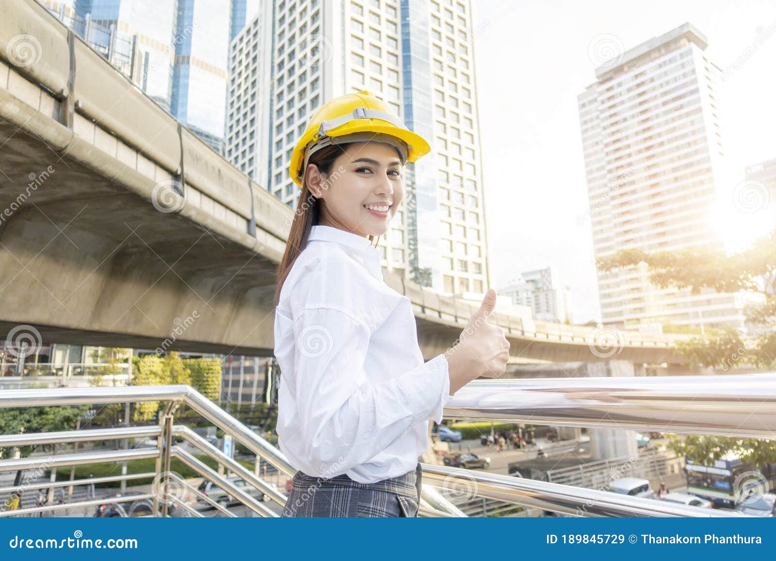 Engineering Woman is Working in Outdoor City Background Stock Image ...