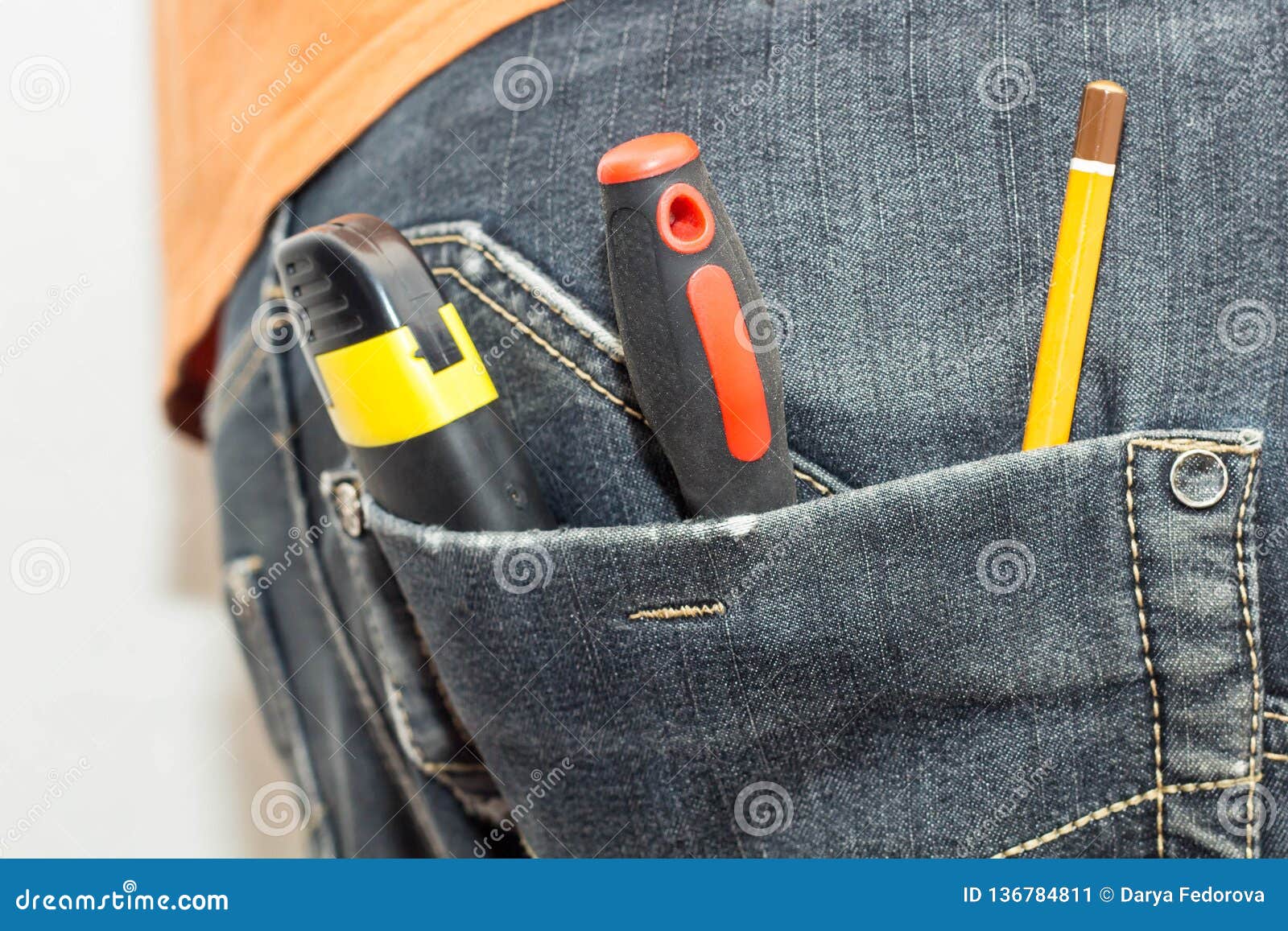 Engineering Work Tool in the Back Pocket of the Jeans. Pencil ...