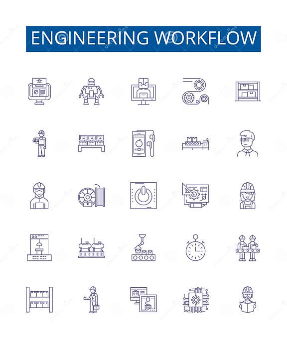 Engineering Workflow Line Icons Signs Set. Design Collection of ...