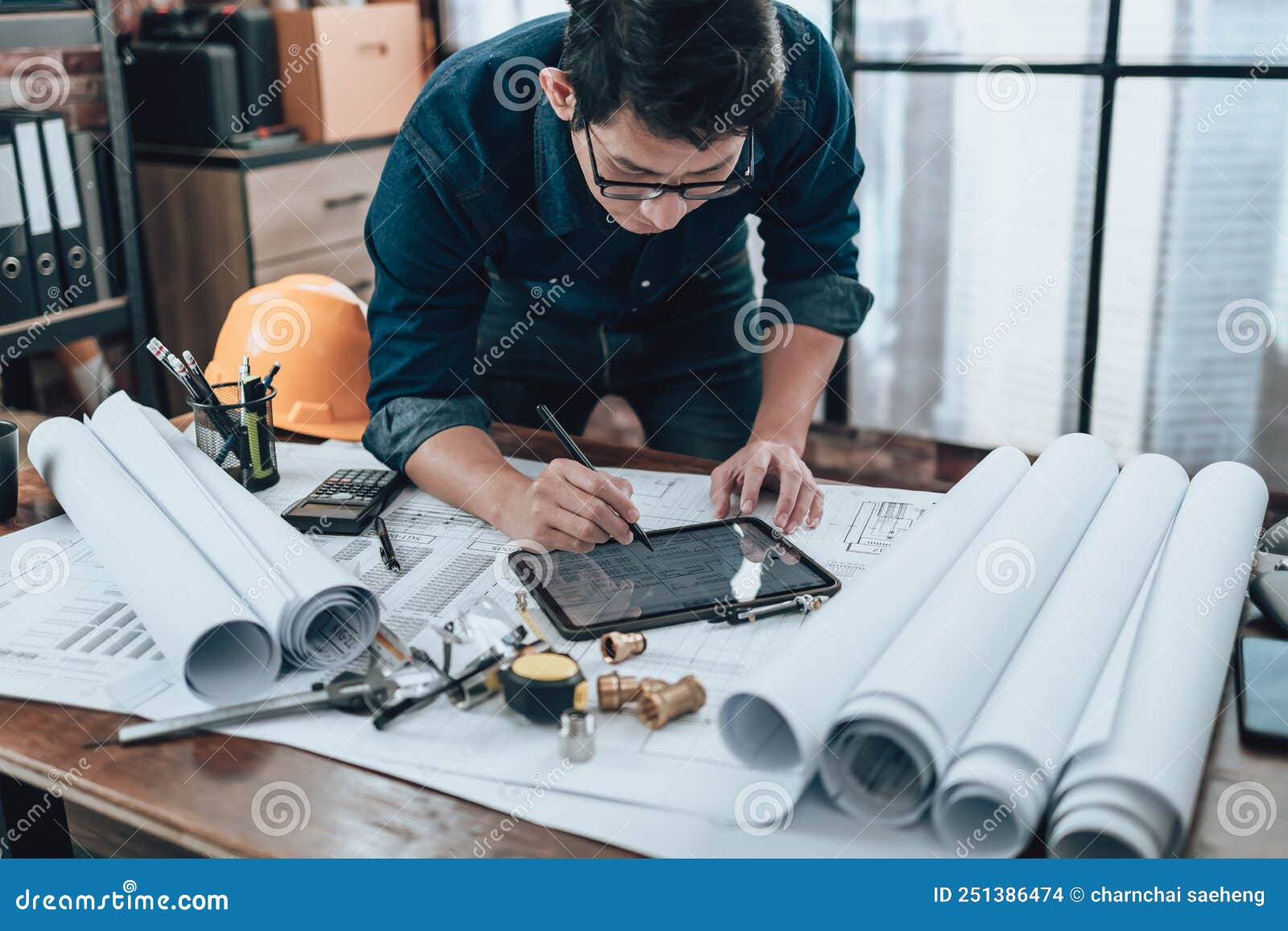 Engineering Working with Drawings Inspection on Tablet in the Office ...