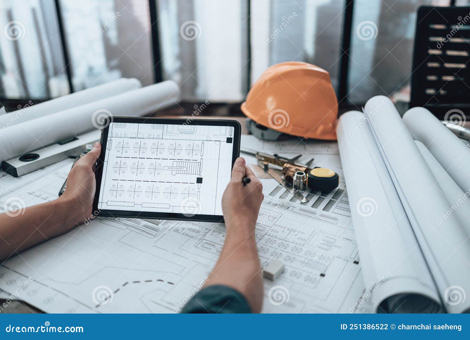 Engineering Working with Drawings Inspection on Tablet in the Office ...
